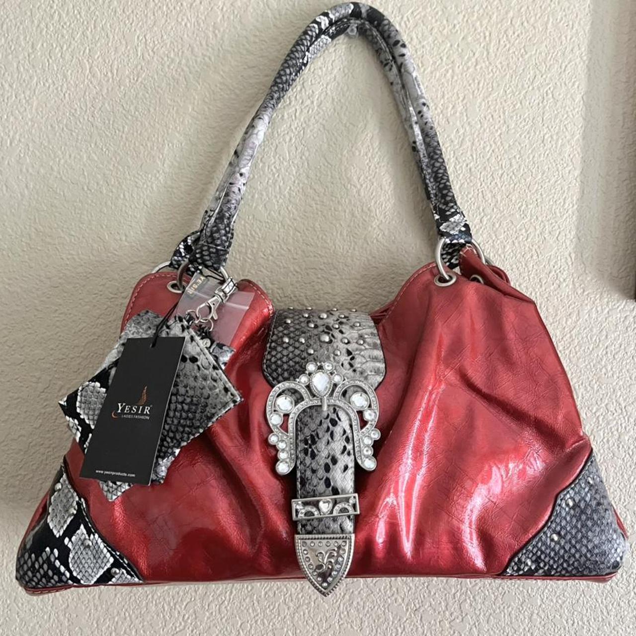 yesir, wine red, leather and animal print,... - Depop
