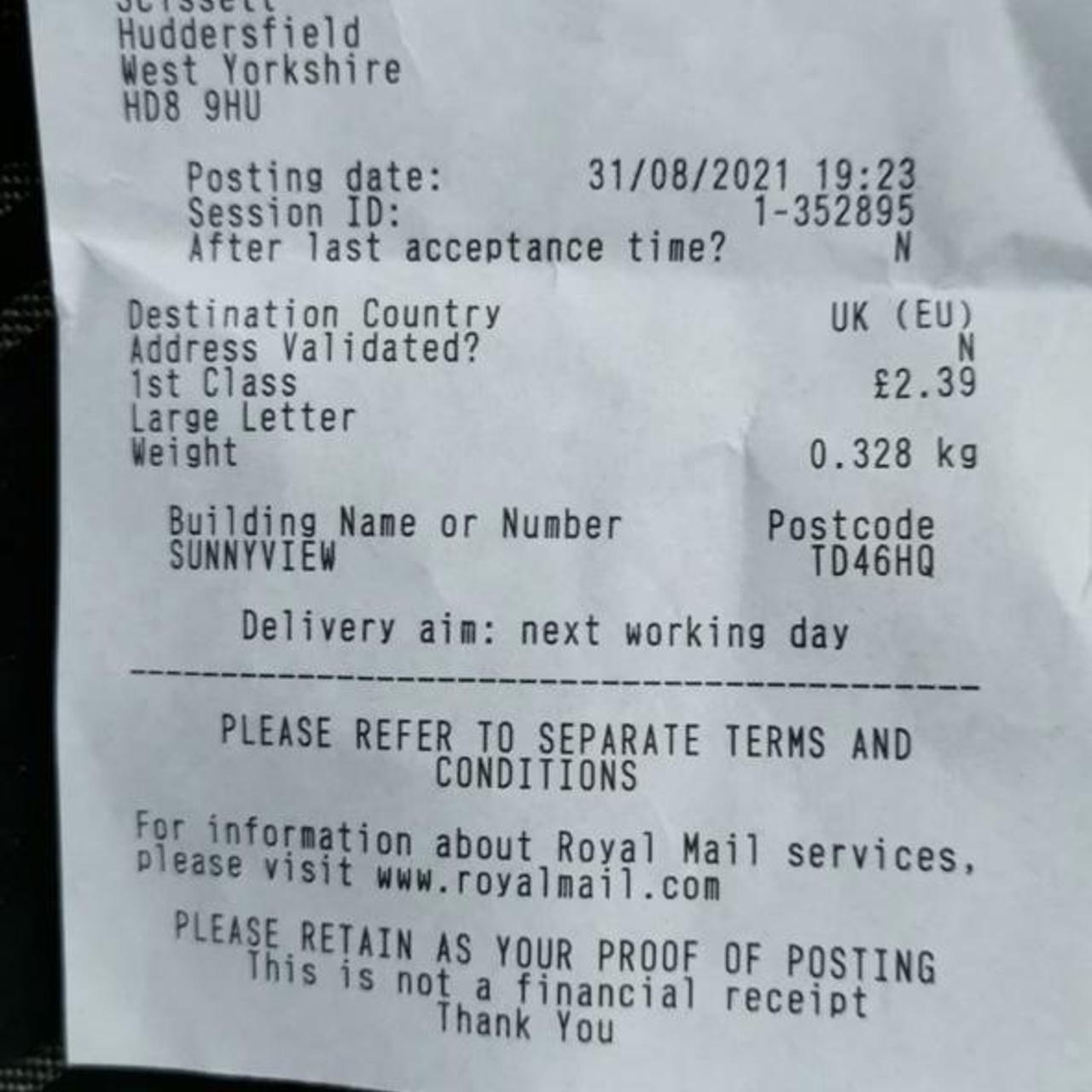 Proof of postage - Depop