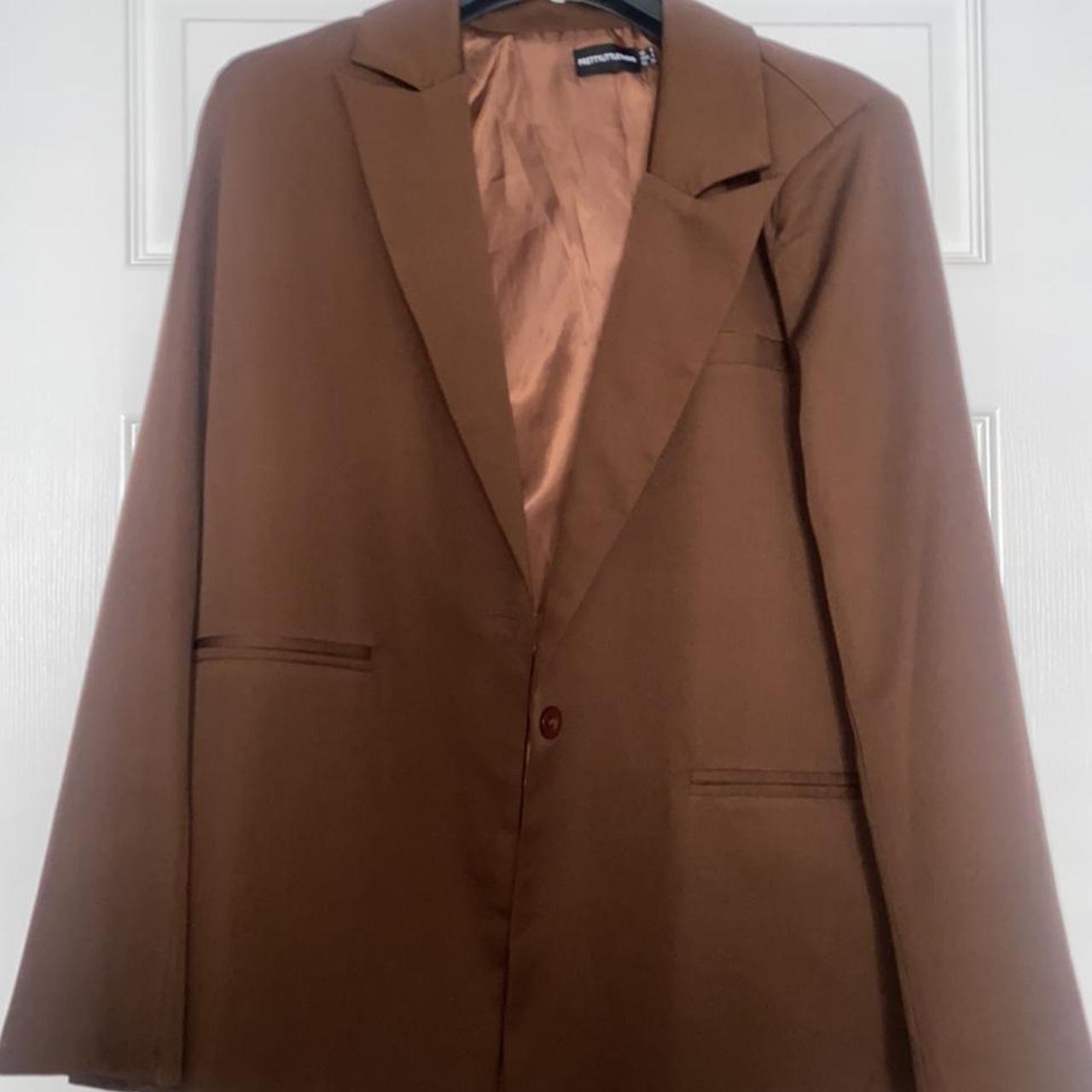 PLT chocolate oversized shoulder padded blazer Size... - Depop
