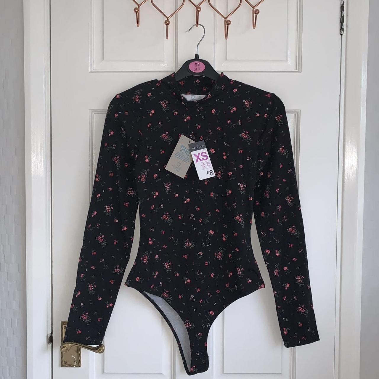PRIMARK BLACK FLORAL HIGH NECK BODYSUIT WOMENS SIZE... - Depop