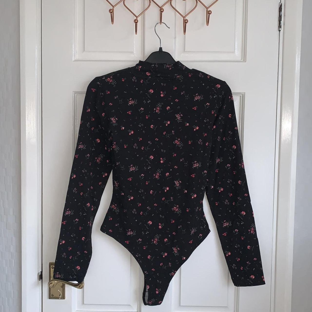 PRIMARK BLACK FLORAL HIGH NECK BODYSUIT WOMENS SIZE... - Depop