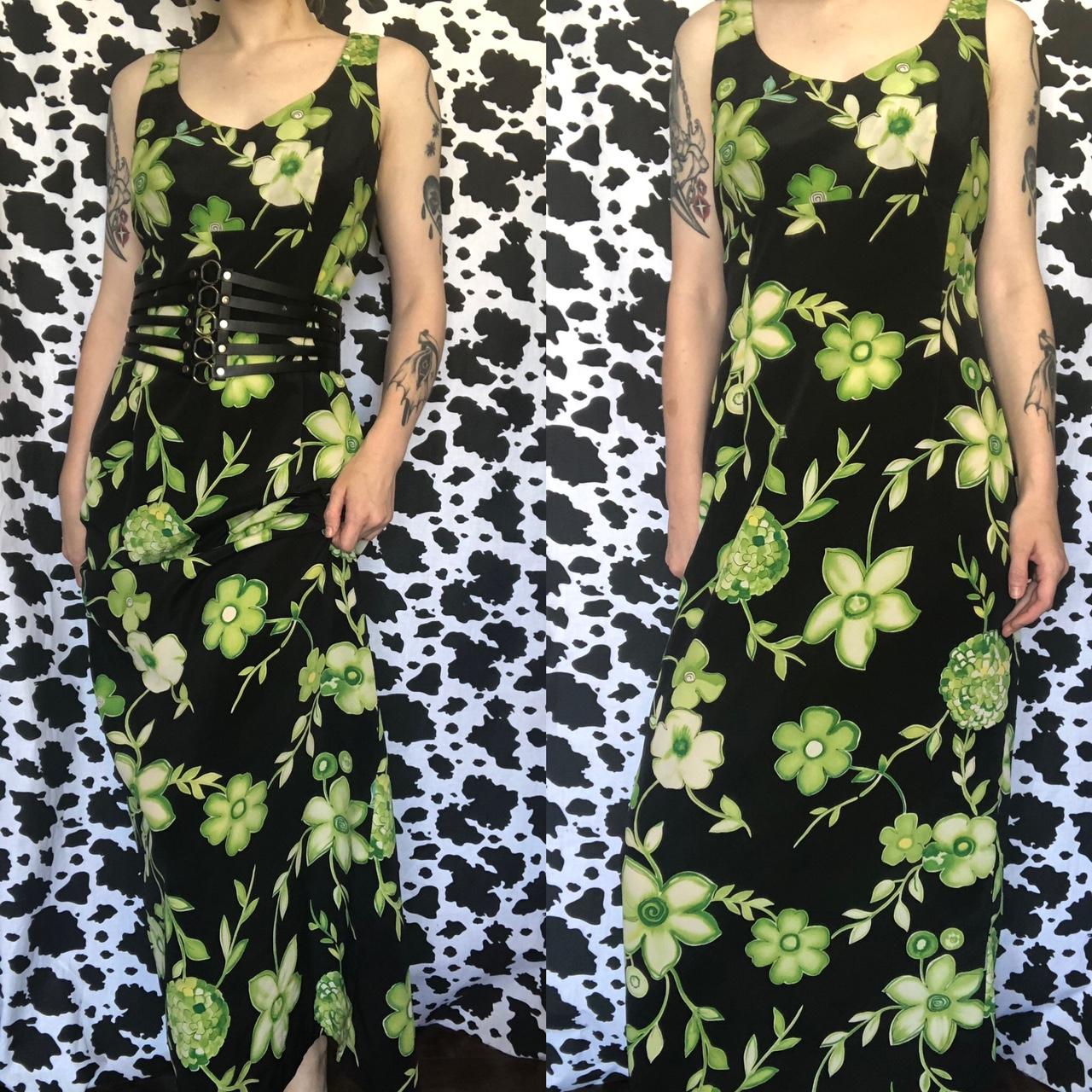 Vintage y2k rampage maxi dress. Black and green big... - Depop