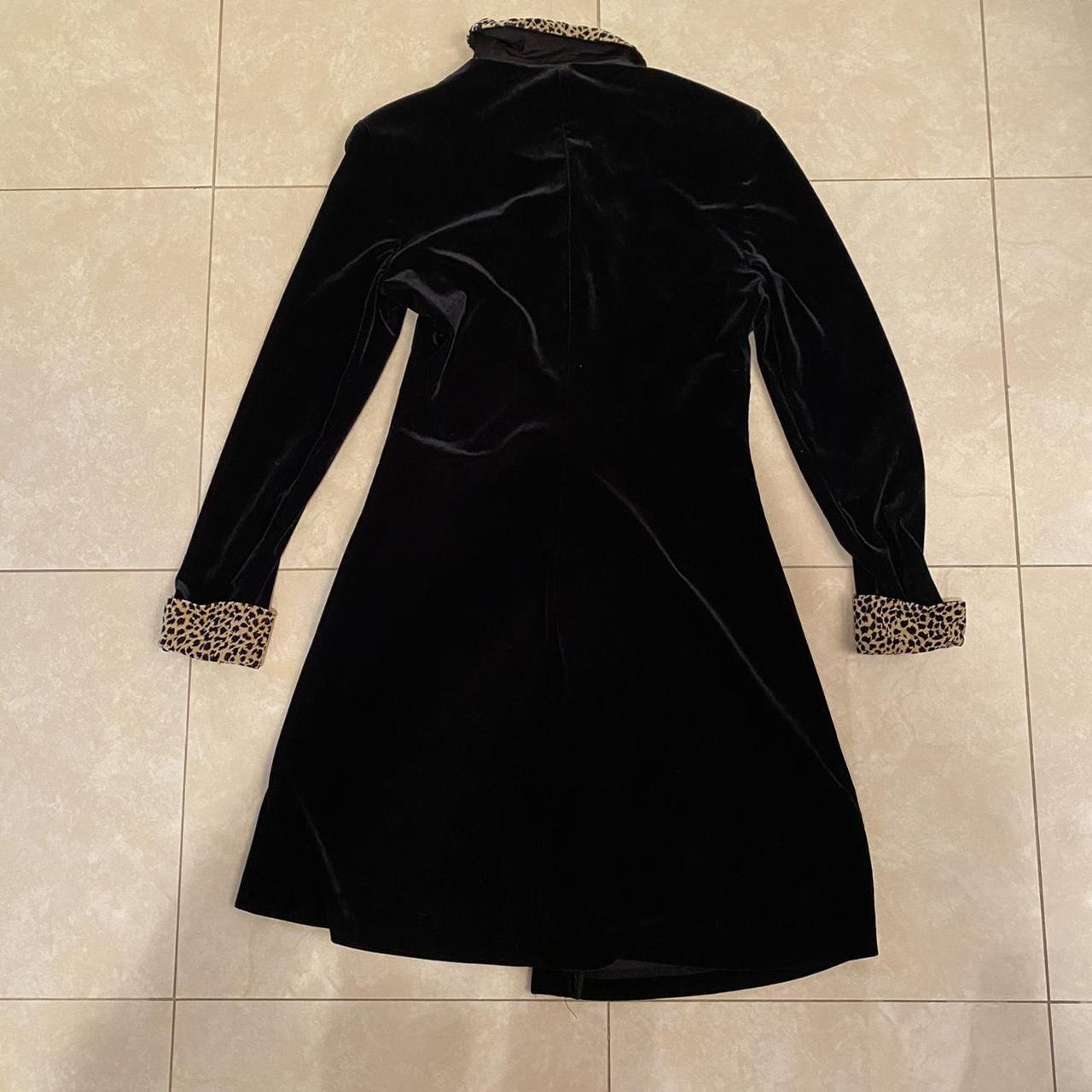 Vintage Long sleeve black velvet dress with leopard... - Depop