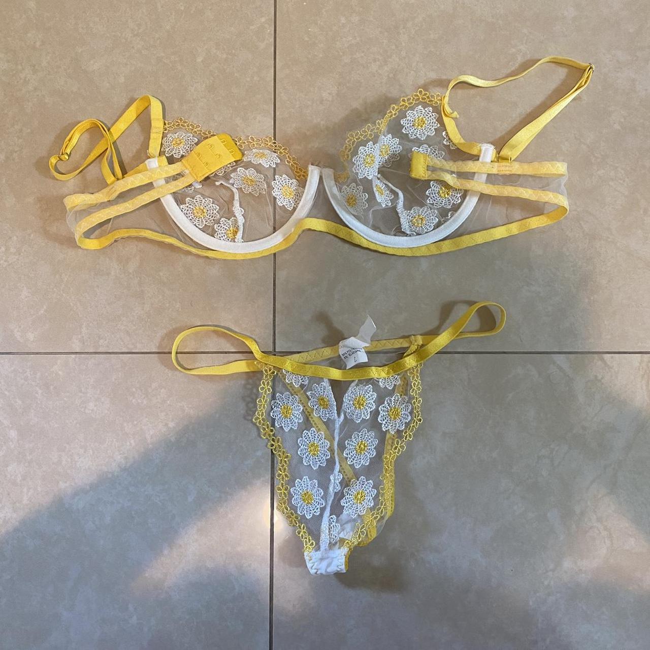 Worn once yellow sunflower bra lingerie top with... - Depop