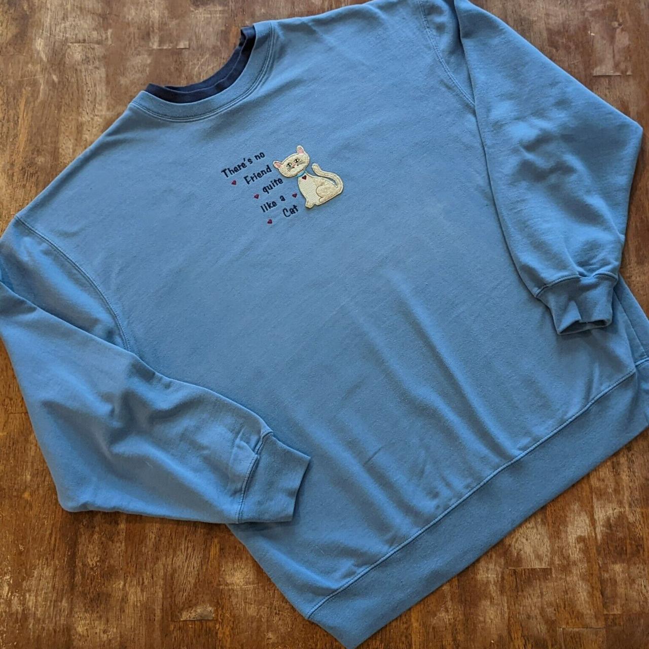 Mandc Sportswear Blue Sweatshirt Cat Hearts Friend Depop