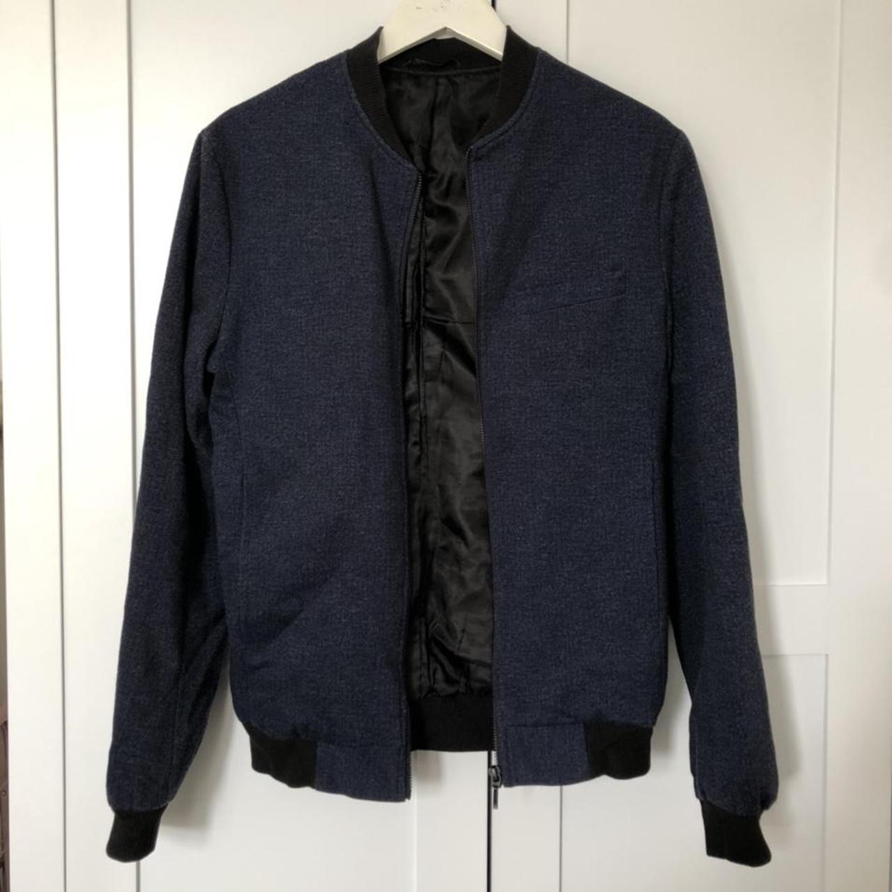 Mens denim Topman bomber jacket. Navy blue. Smart... - Depop