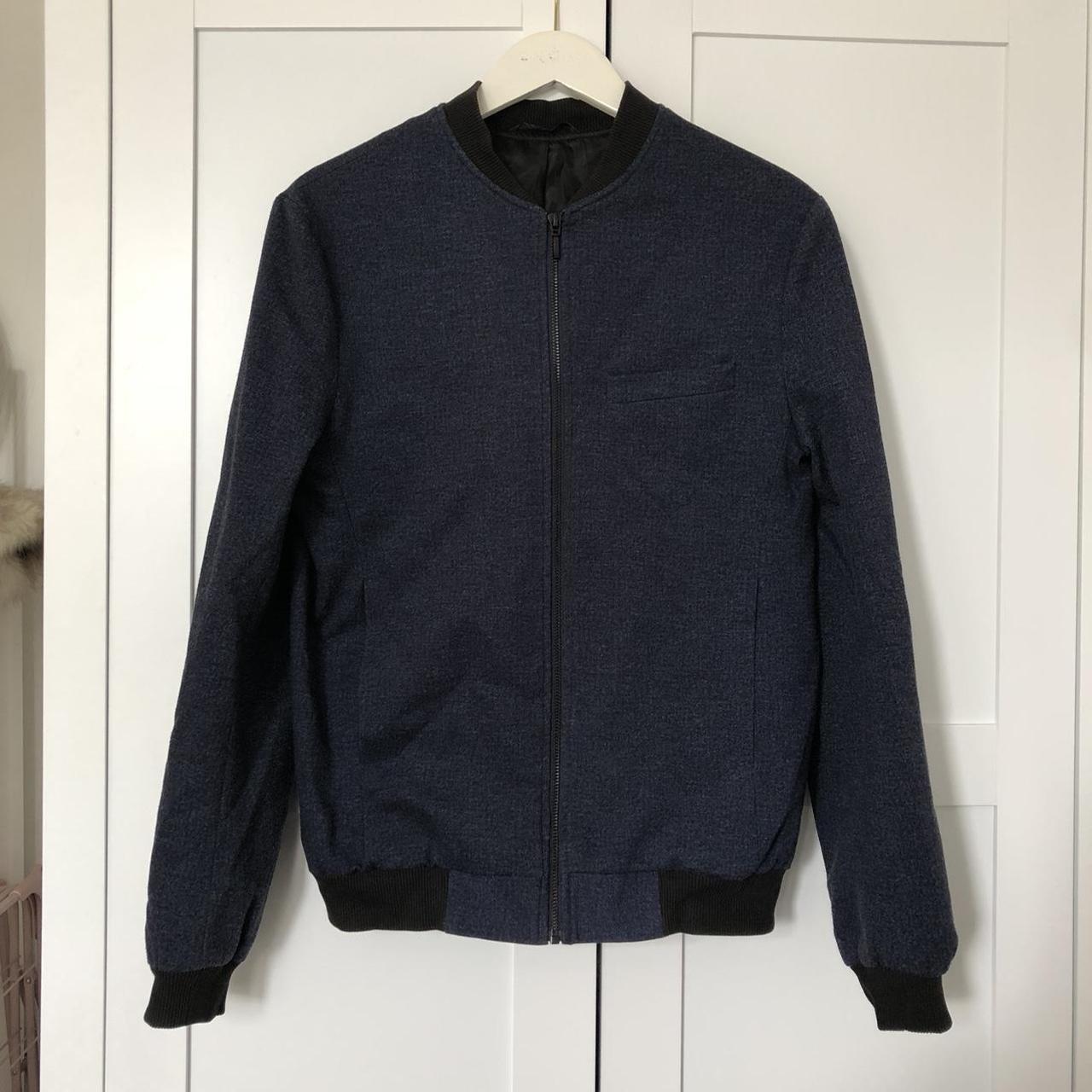 Mens denim Topman bomber jacket. Navy blue. Smart... - Depop