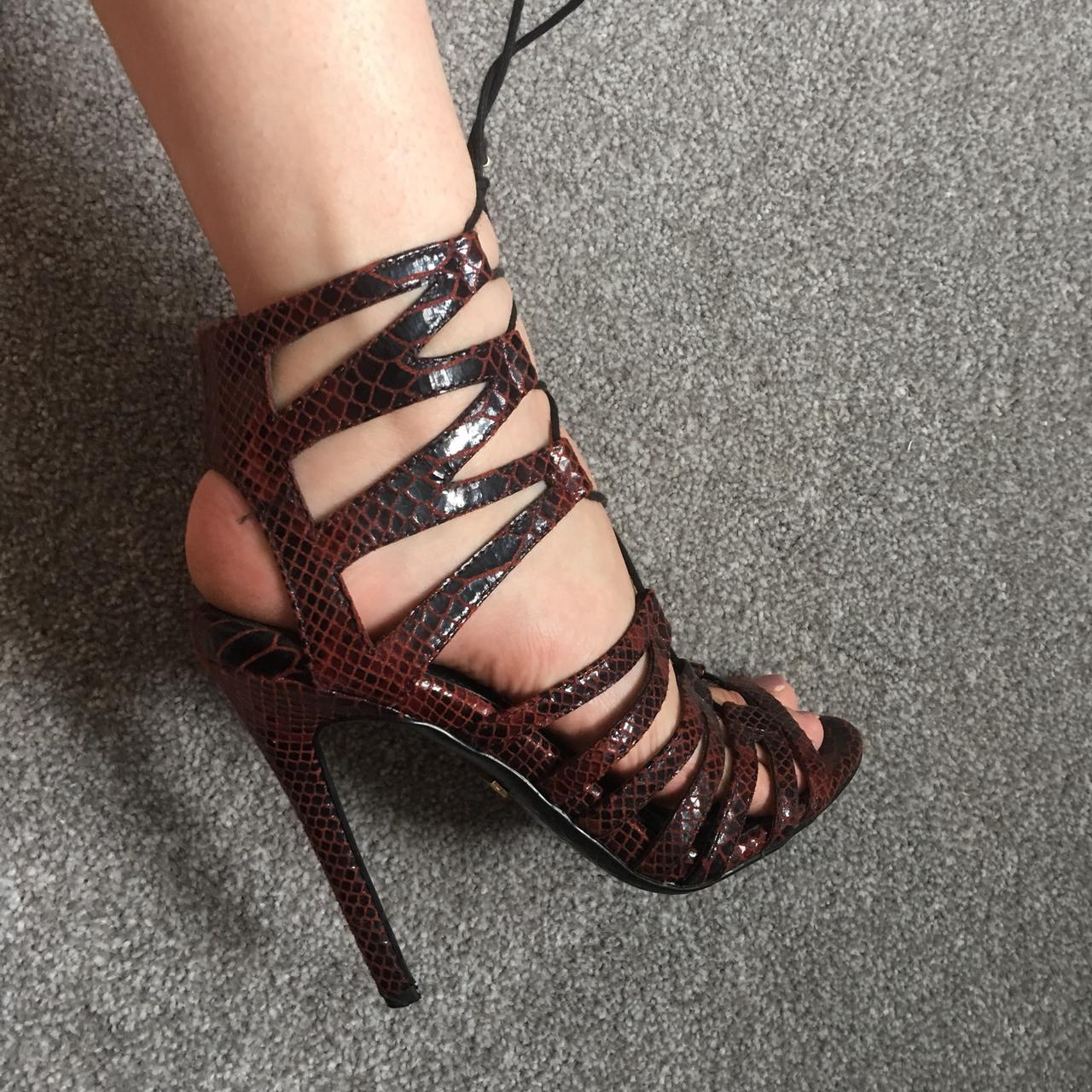 Beautiful lace up high heels red and black... - Depop