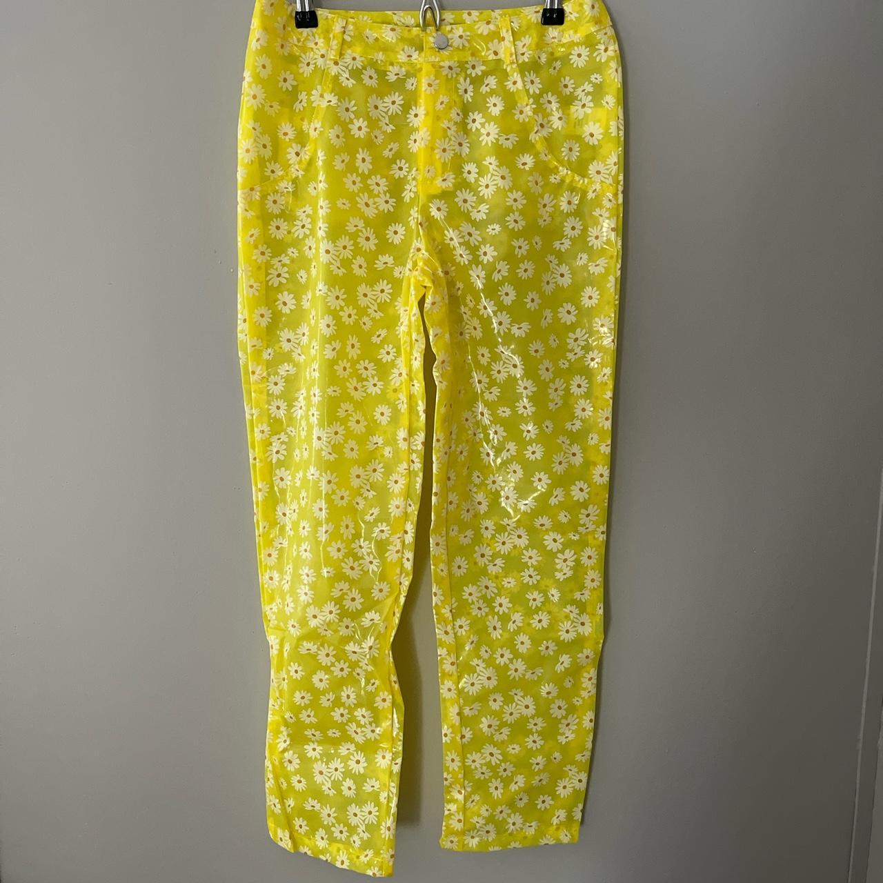 🌼Dollskill vinyl Daisy print yellow pants 🌼Actual... - Depop