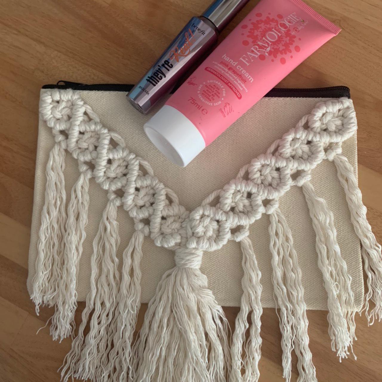 Gorgeous macrame natural makeup canvas bag #macrame... - Depop