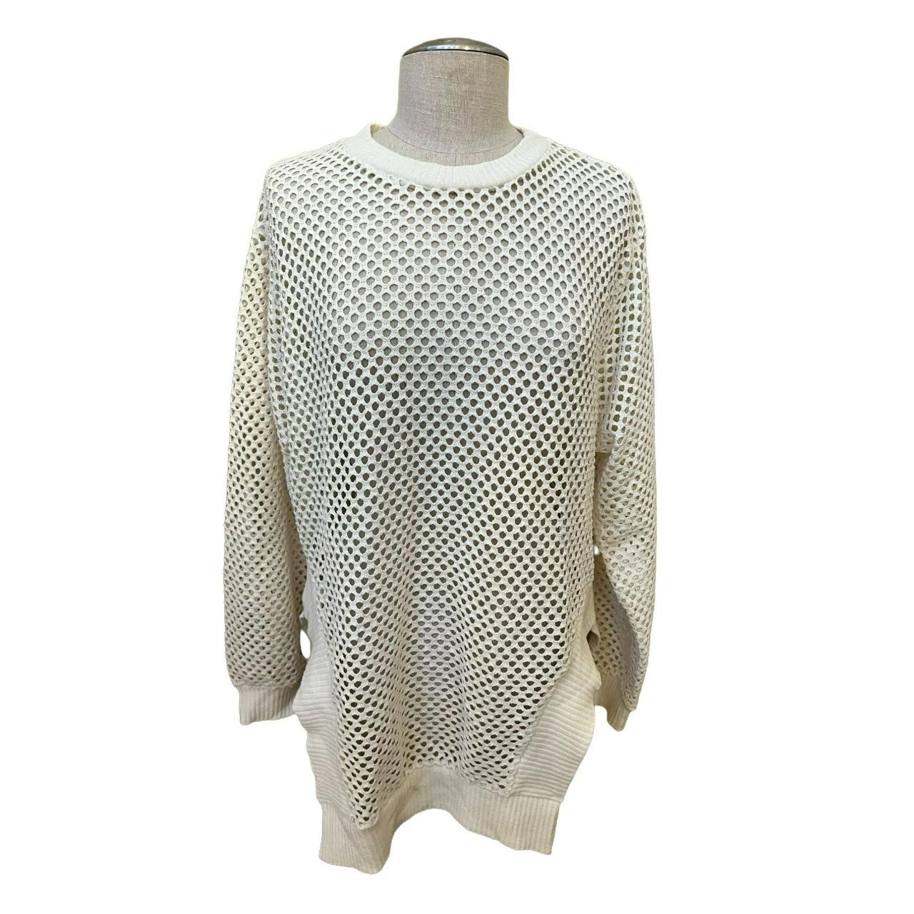 ZARA women's asymmetrical mesh sweater, oyster... - Depop