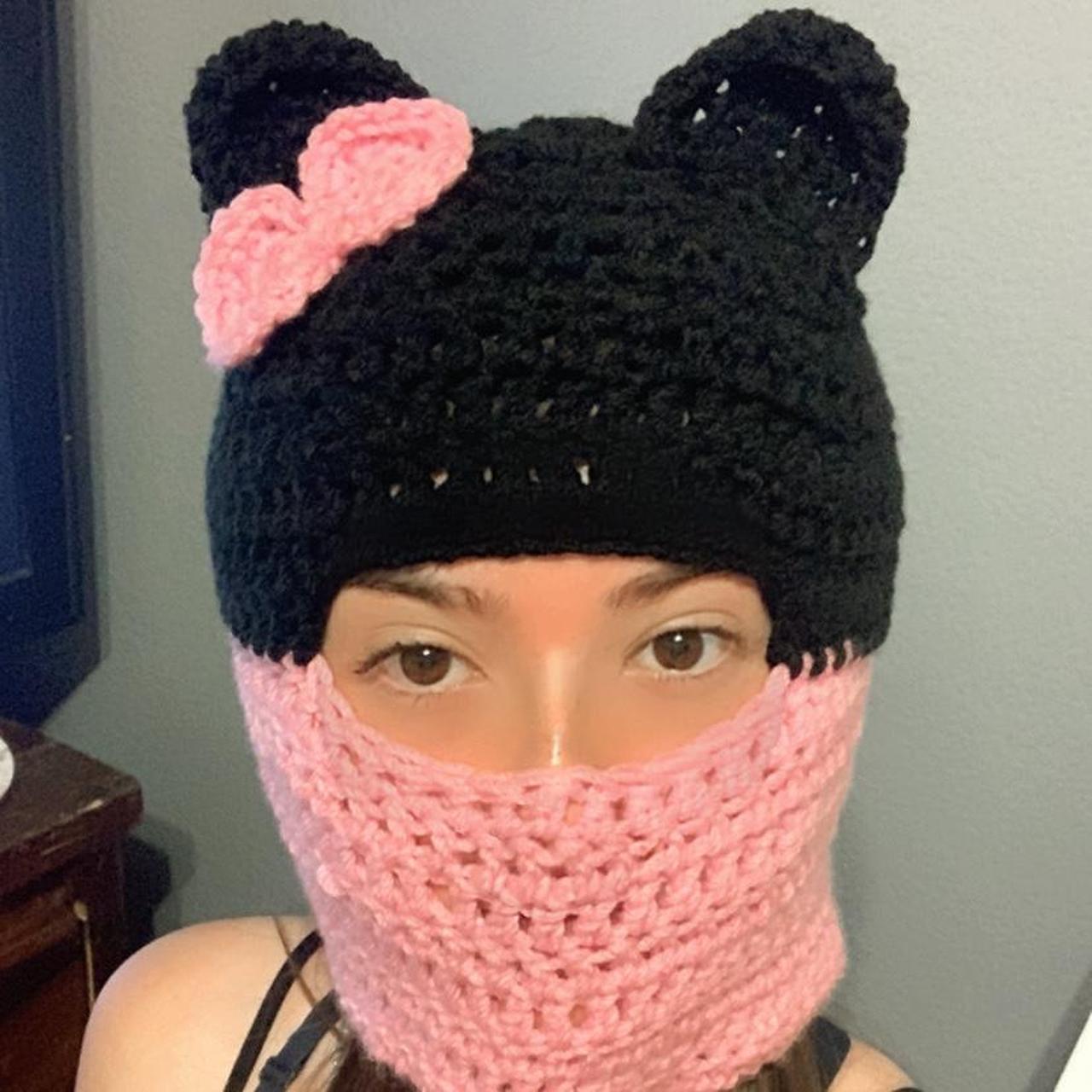 PINK AND BLACK HELLO KITTY CROCHET SKI MASK💞🖤 ready... - Depop
