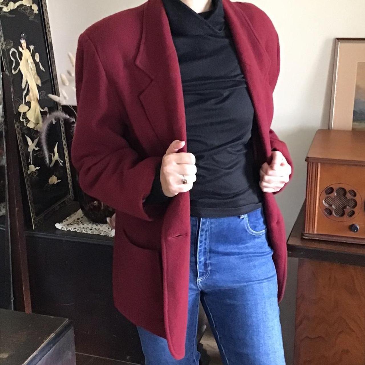 ⭐️Vintage wine red wool (80%) coat by skirtmaster,... - Depop