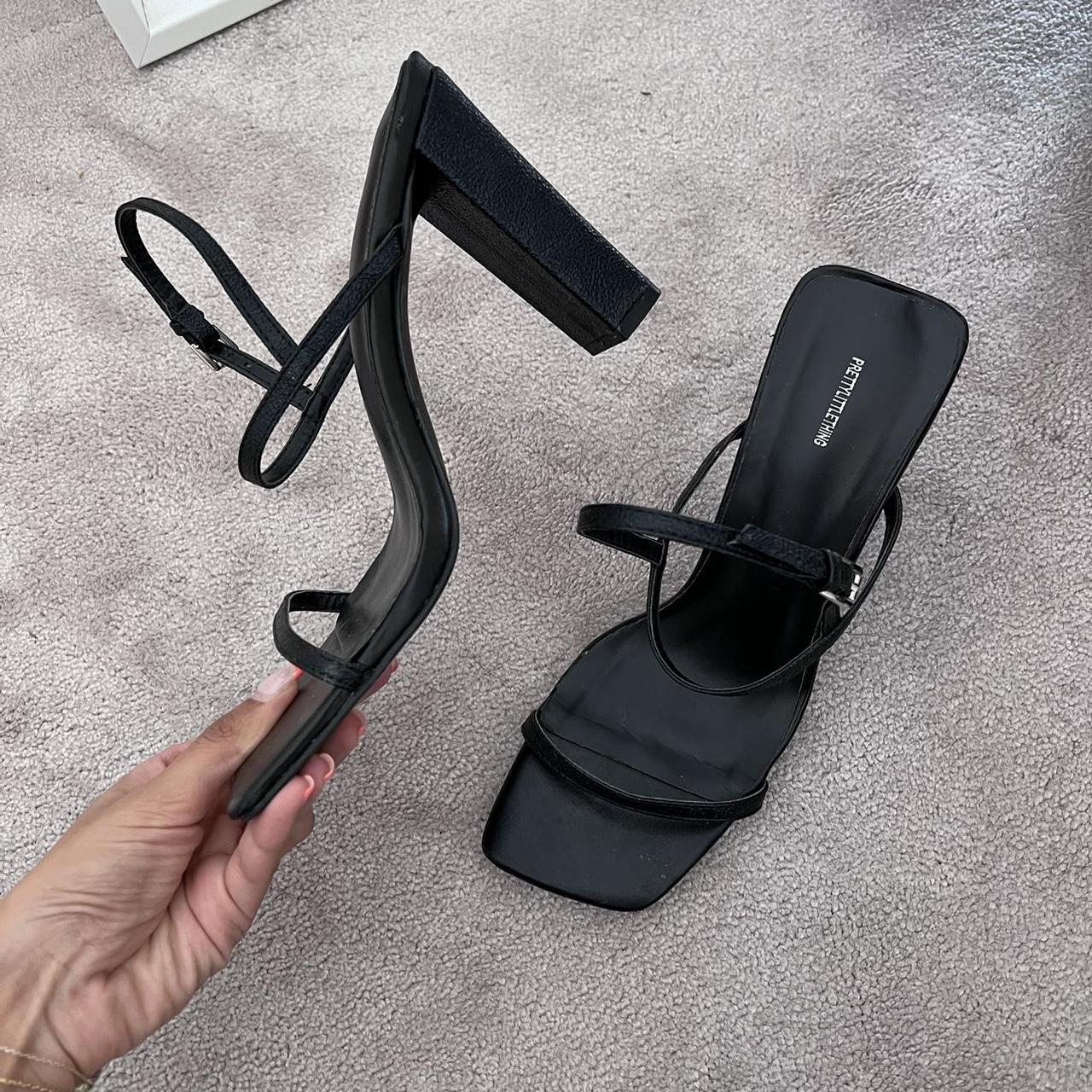 pretty little thing plt black square front heels uk... - Depop