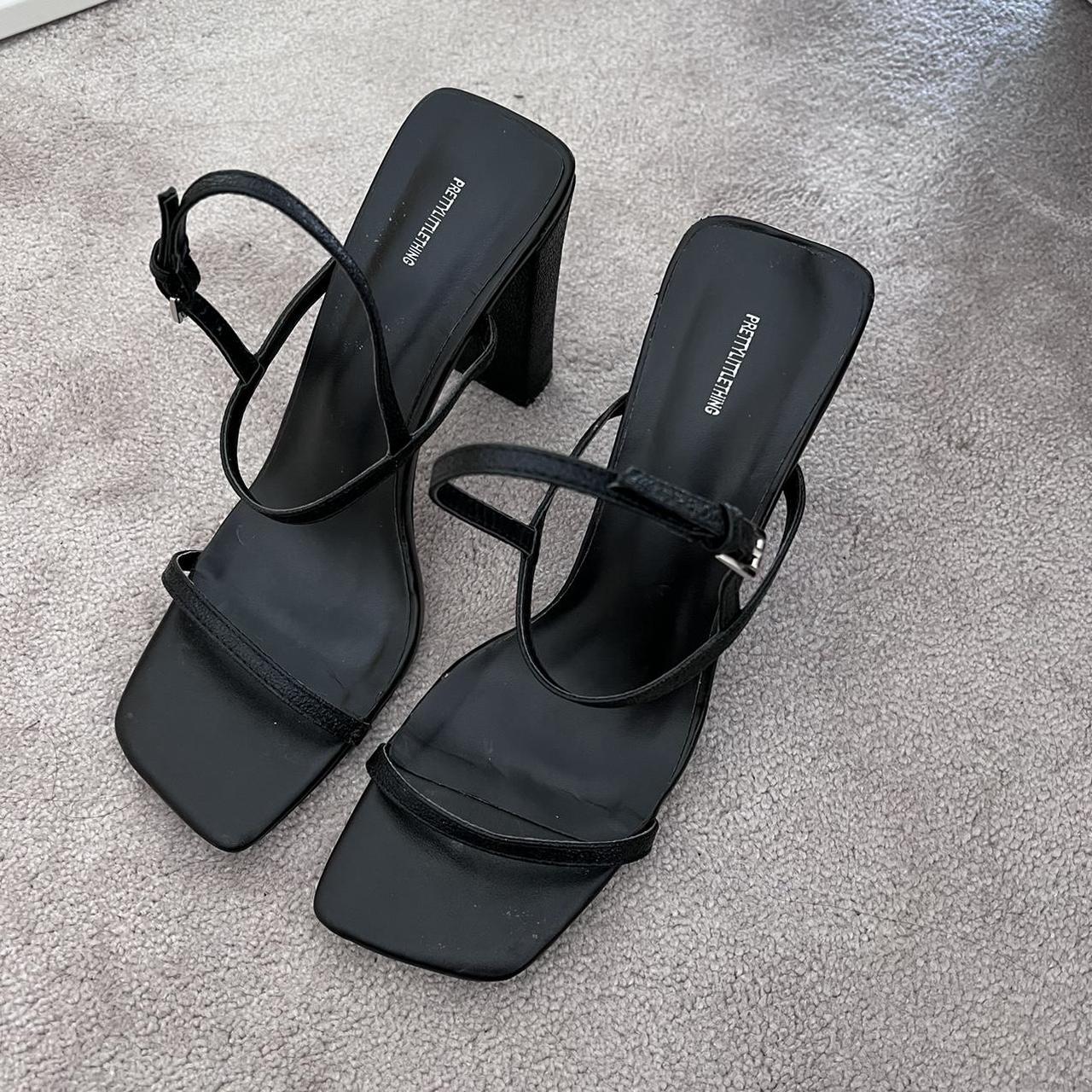 pretty little thing plt black square front heels uk... - Depop