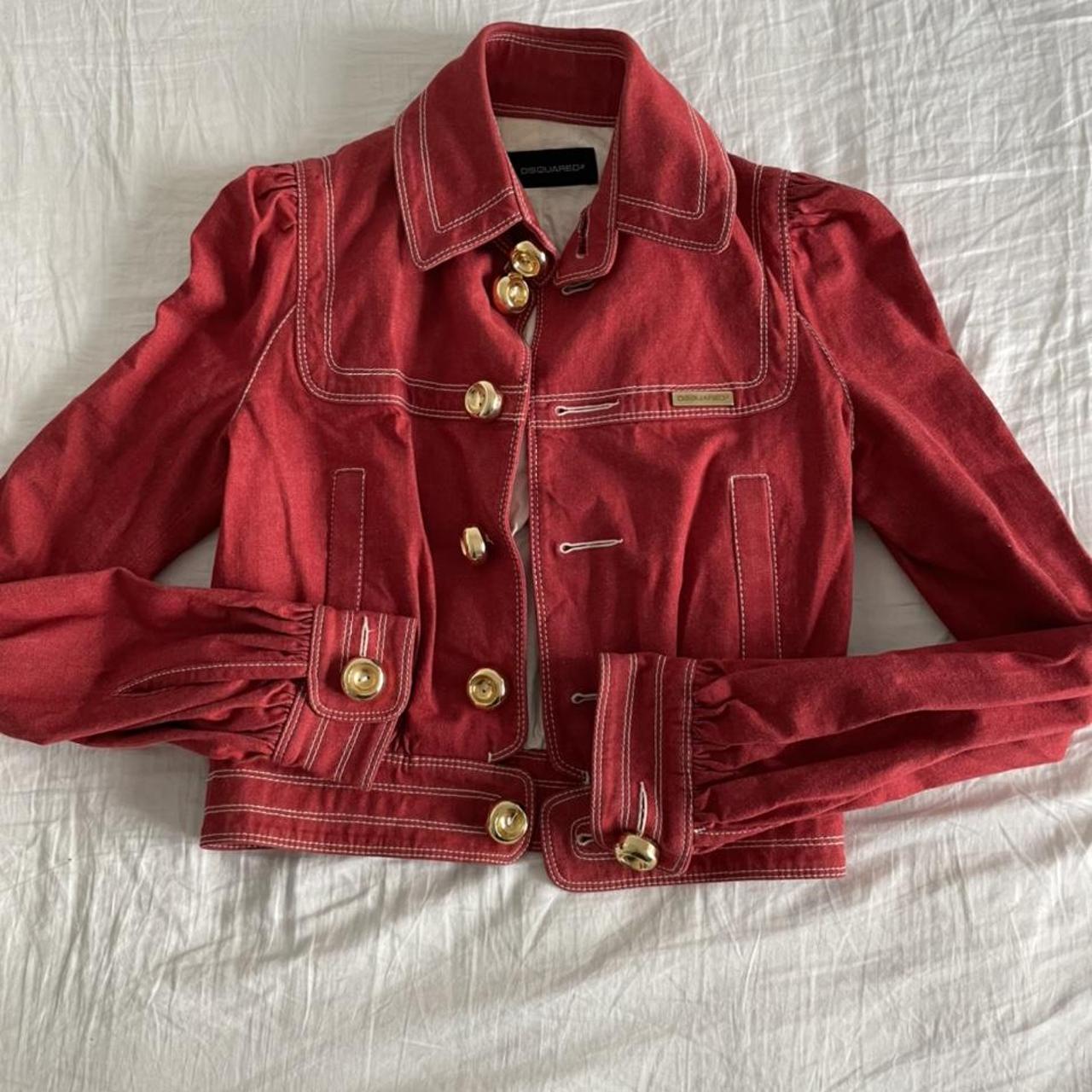 Dsquared2 Women's Red and Gold Jacket | Depop