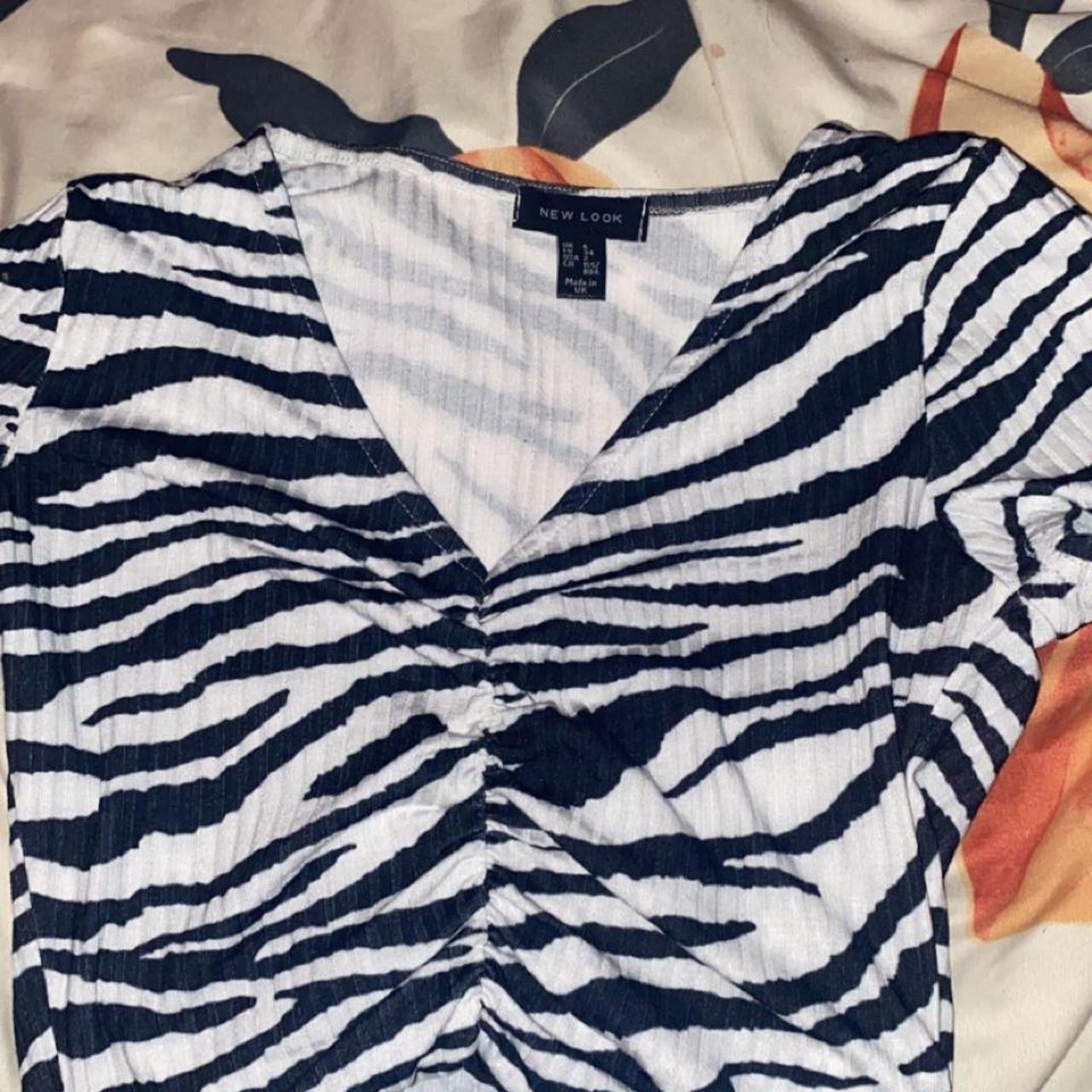 new look black and white zebra print top size small... - Depop