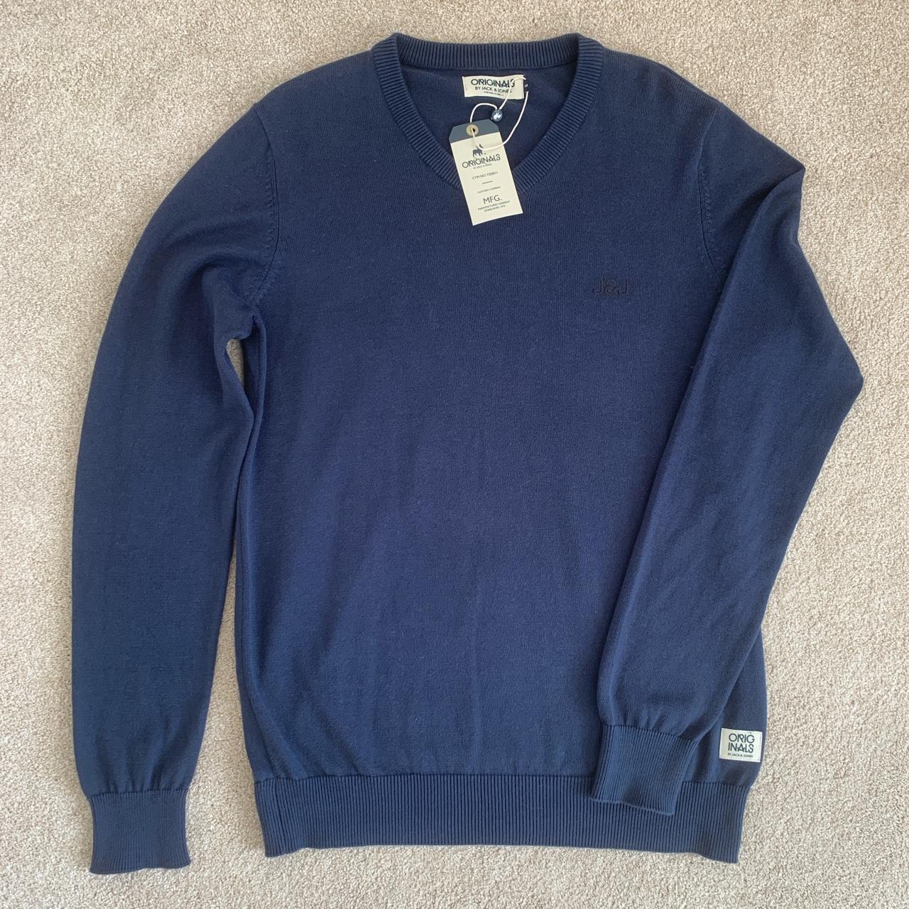 Jack & Jones cotton V neck jumper in navy, brand new... - Depop