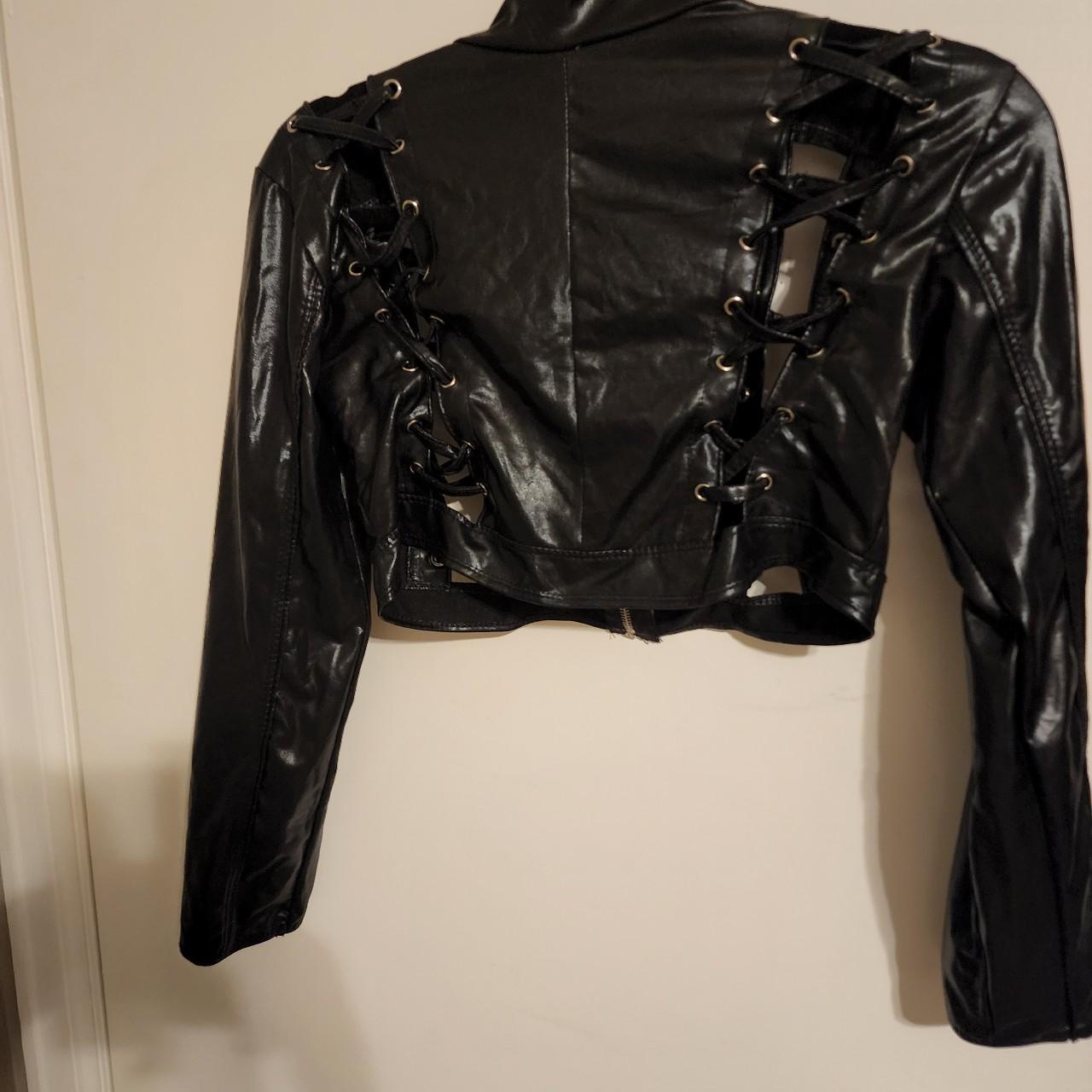Vintage 90s PVC goth/fetish wear lace up cropped... - Depop