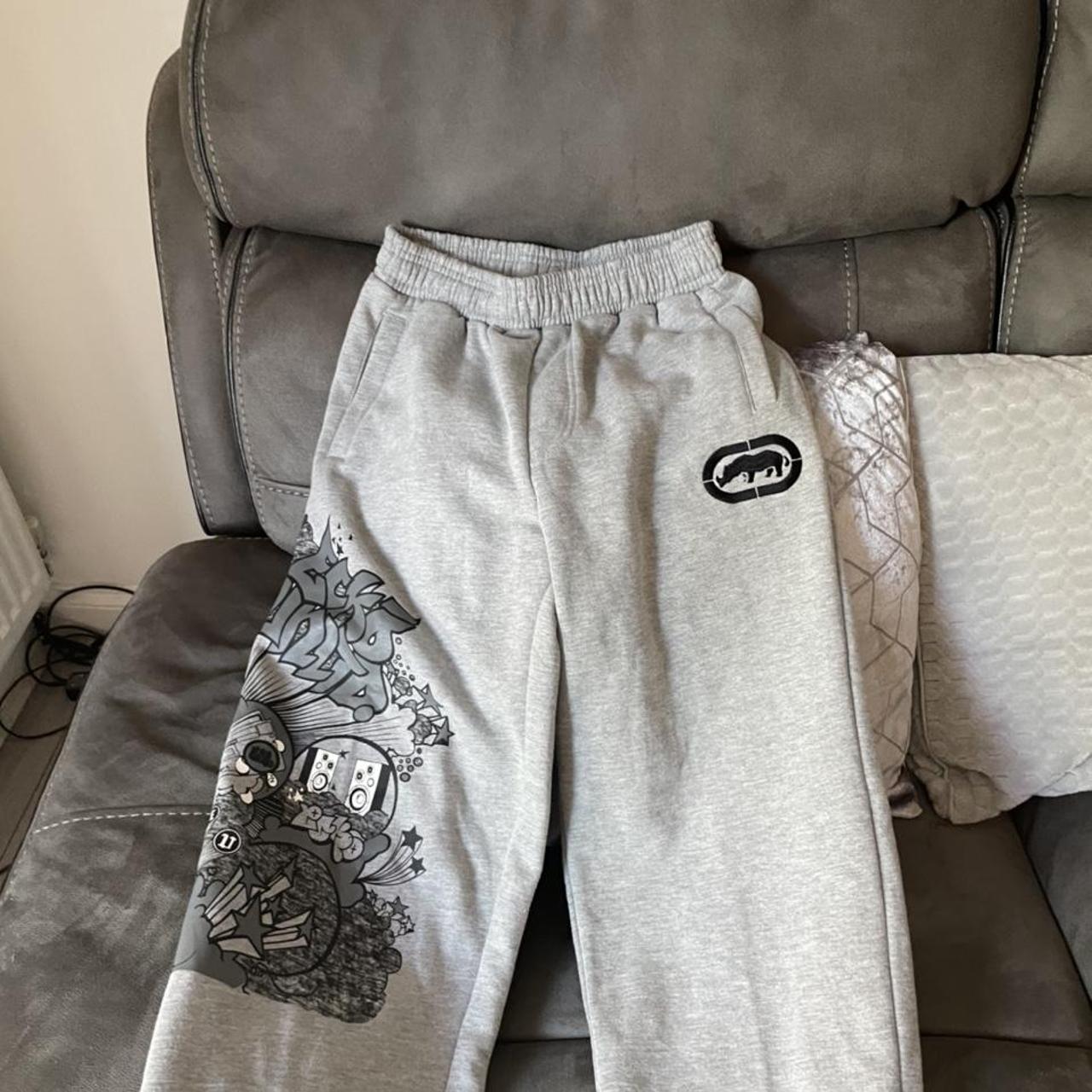 Ecko grey sweatpants with print . Streetwear . Worn... - Depop