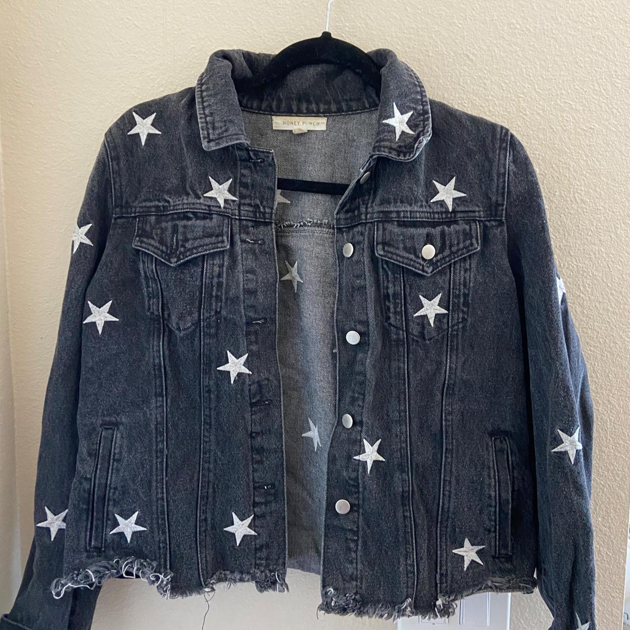 Black Denim Star Jacket frayed seams at the... - Depop