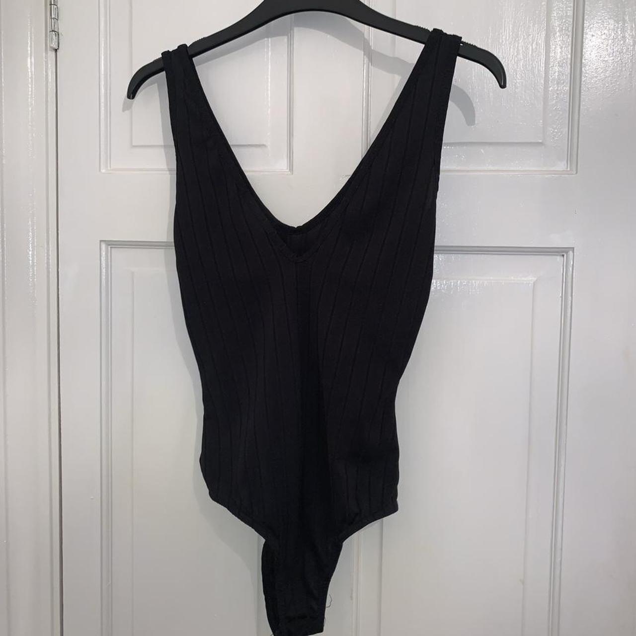 BLACK RIBBED BODYSUIT -uk size 8 -good for summer,... - Depop