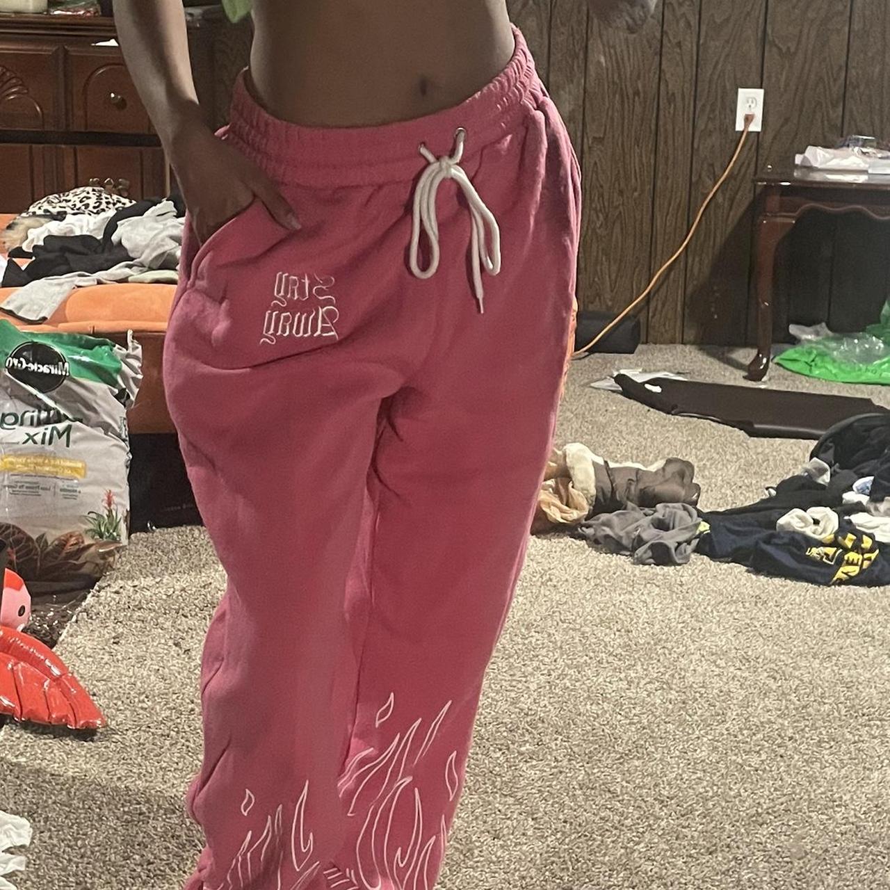 hot pink sweats with “stay away” embroidered and... - Depop