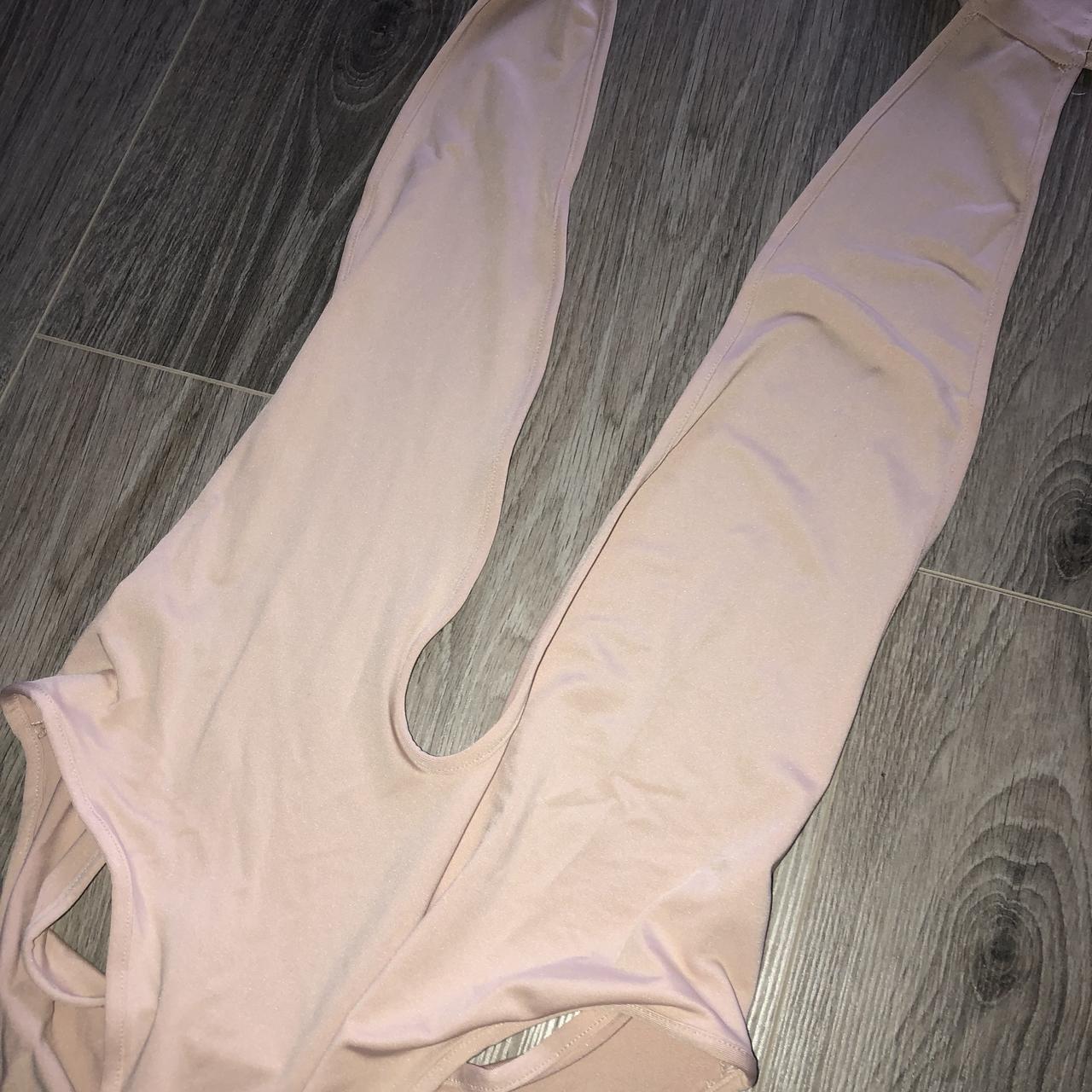 Nude high leg thong swimsuit, never worn as too big... - Depop