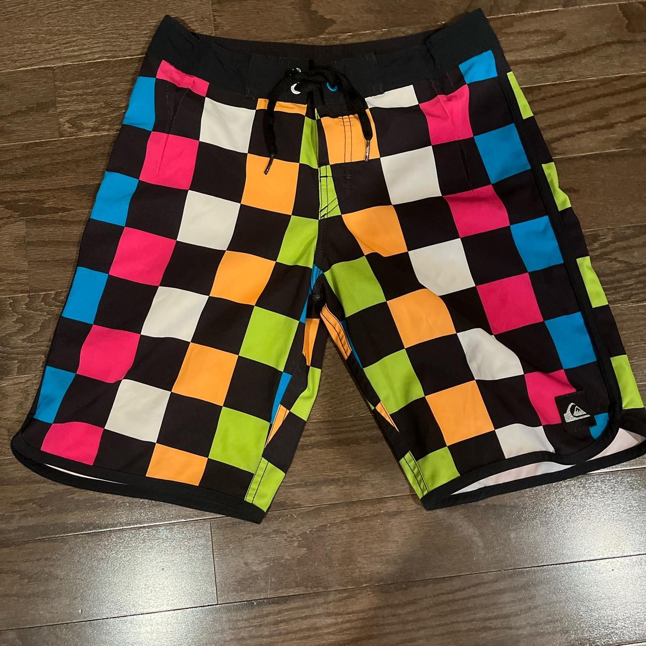 Quicksilver checker boardshorts. Velcro tab and tie... - Depop