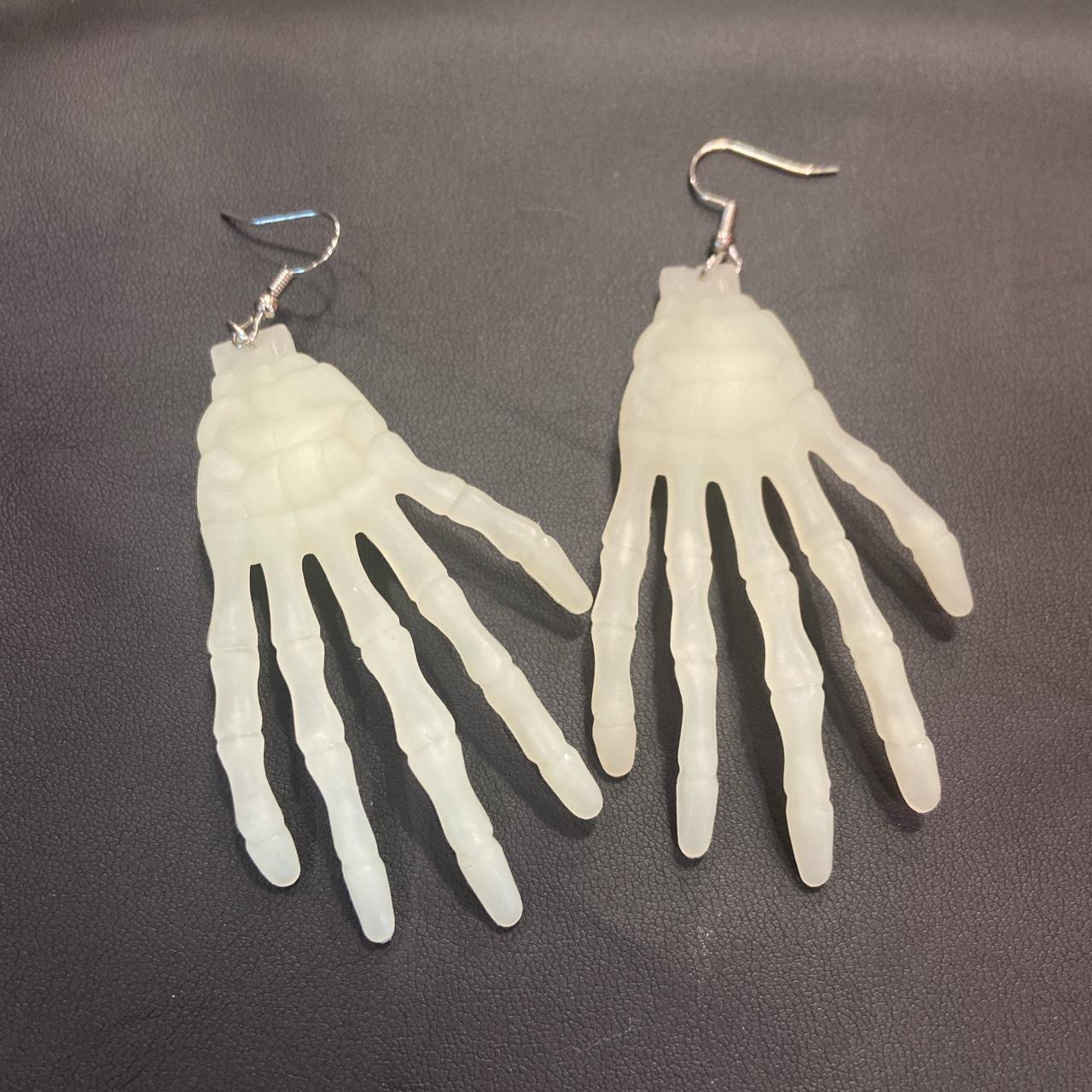 Spooky glow in the dark skeleton hand earrings. The... - Depop
