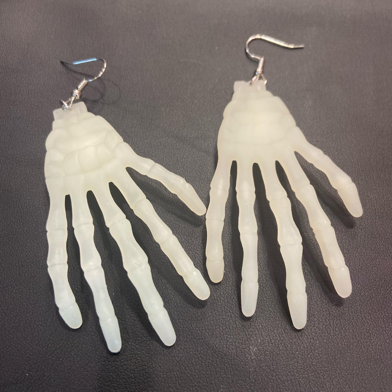 Spooky glow in the dark skeleton hand earrings. The... - Depop