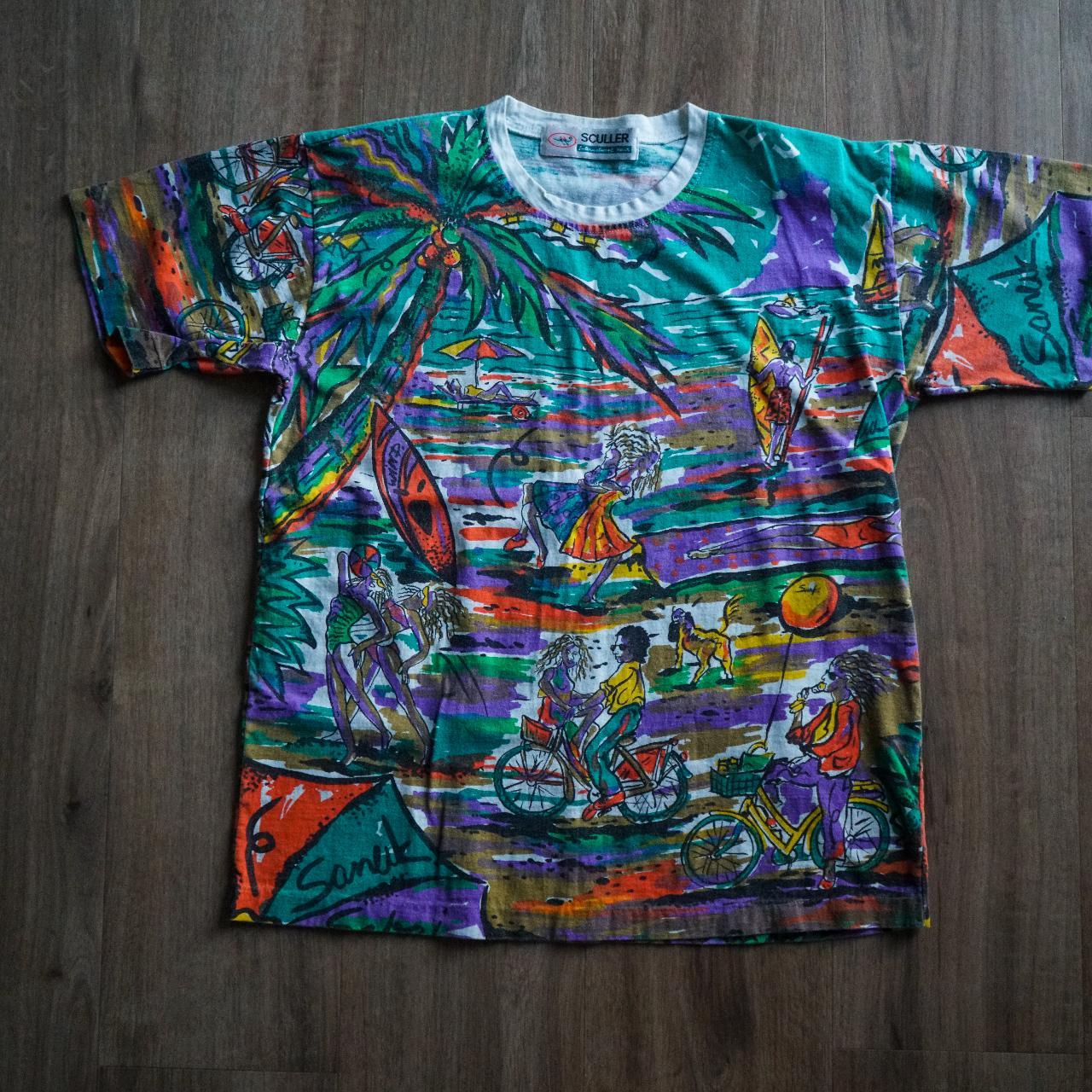 Vintage all-over print tee in vibrant multi-color.... - Depop