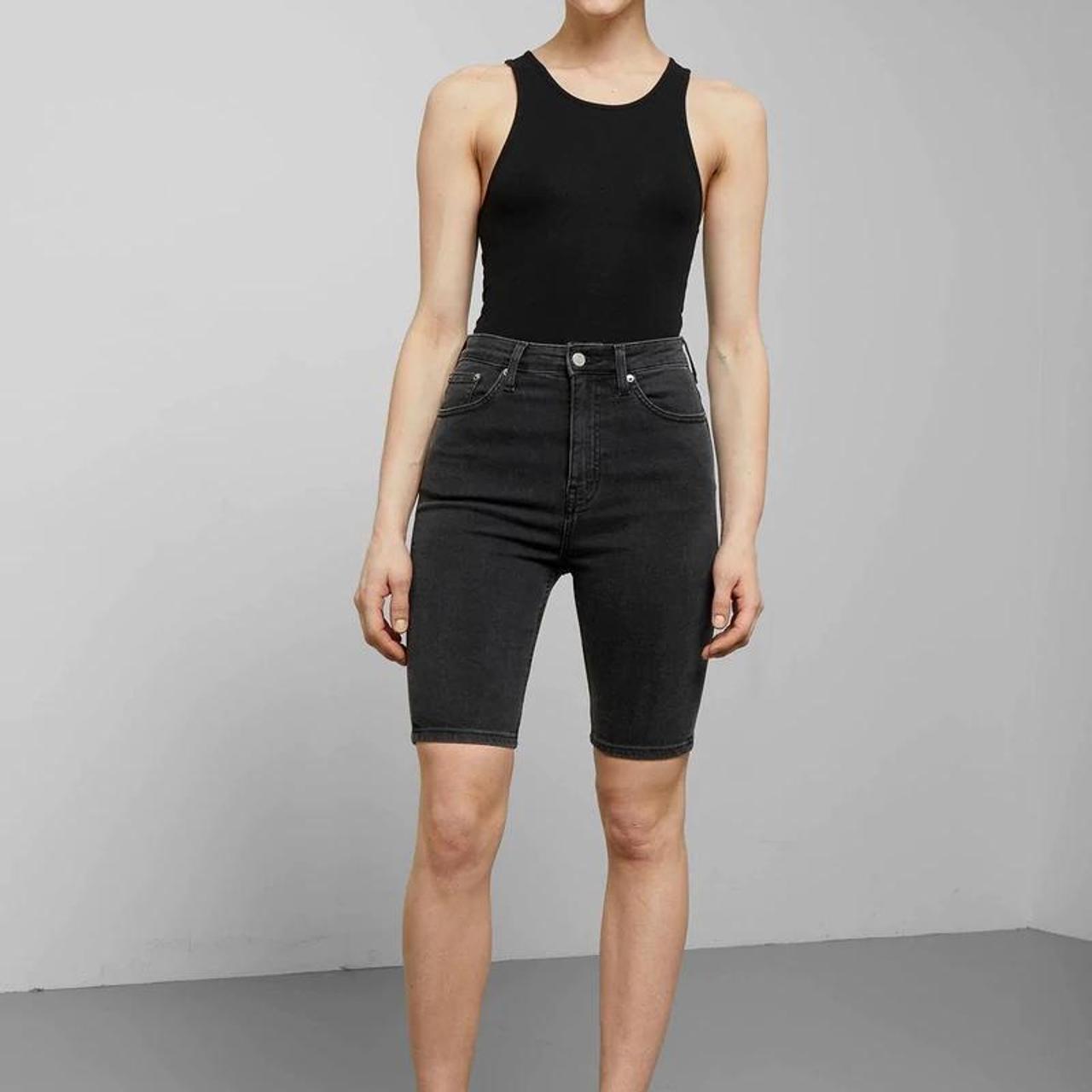 Weekday ‘body high’ cycling style long denim shorts... - Depop