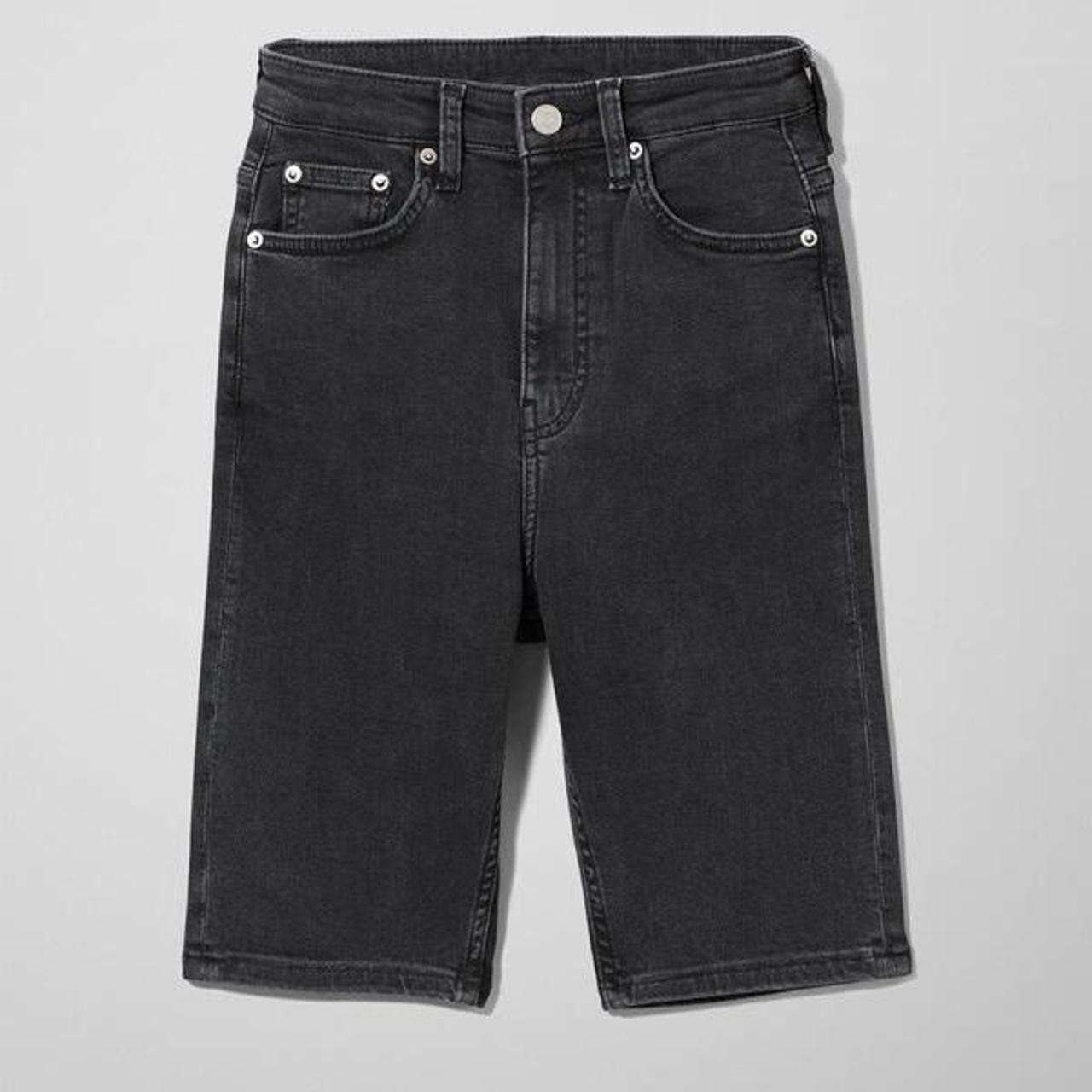 Weekday ‘body high’ cycling style long denim shorts... - Depop