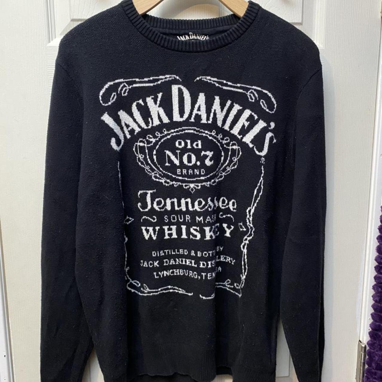 Large Jack Daniels x Lucky Brand knit black sweater... - Depop