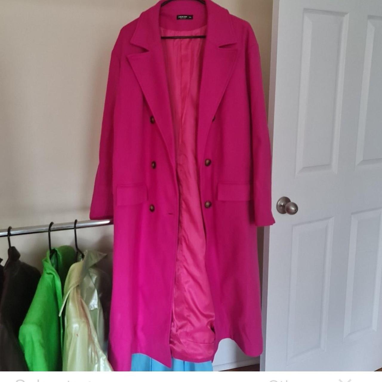 Long Hot pink coat with satin lining I'm 5'1 for... - Depop