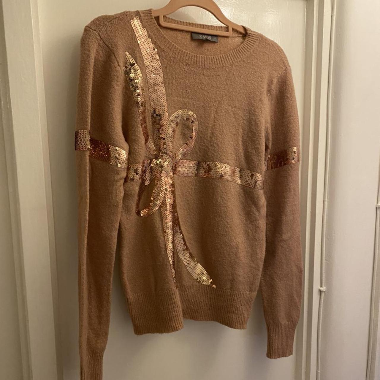 Beautiful soft knit rose gold sequin jumper, hardly... - Depop