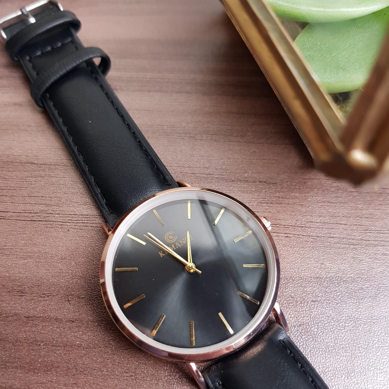 Black Elegant Unisex Minimalist Quartz Leather Watch... - Depop