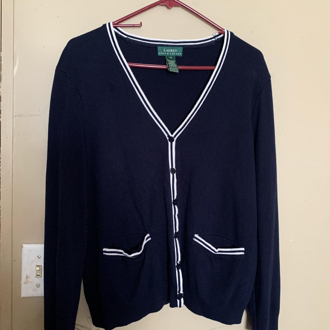 NAVY BLUE BUTTON UP CARDIGAN - in perfect... - Depop