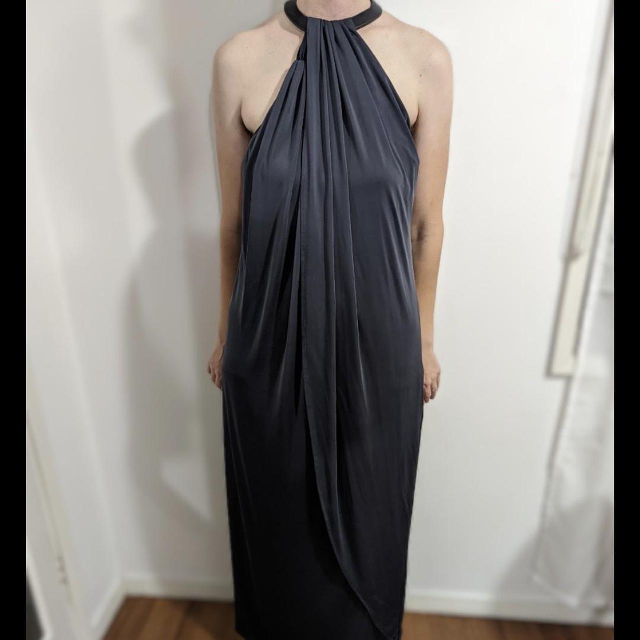 Beautiful floor length drape dress with leather... - Depop
