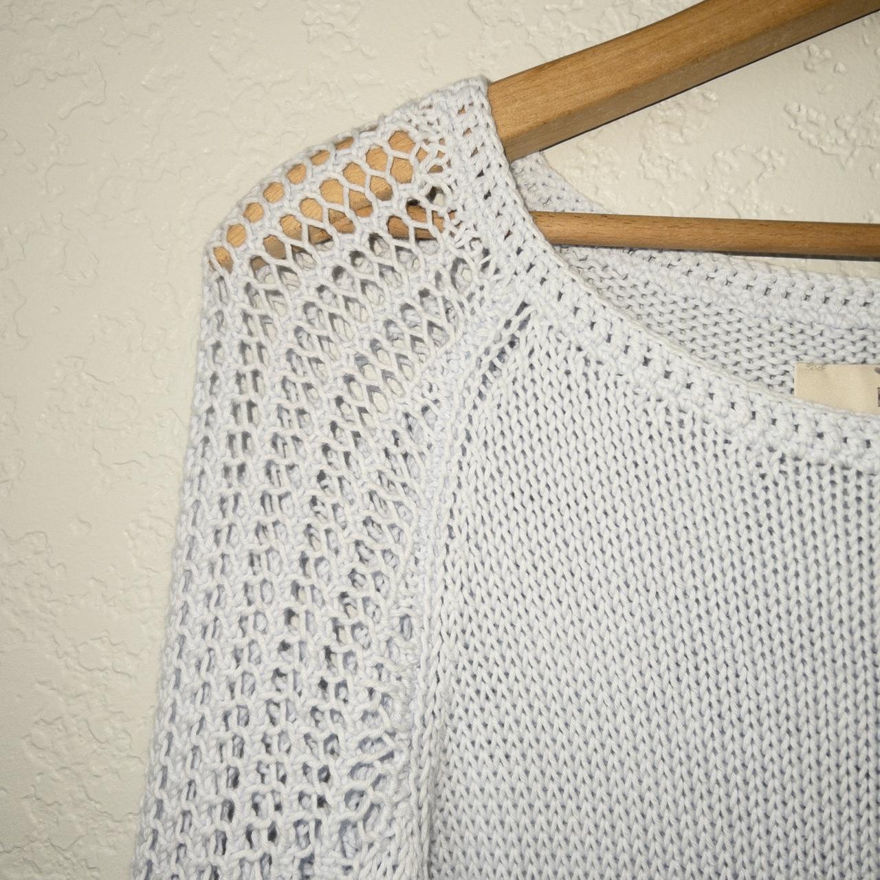 Loft Light Blue Crochet Knit Sleeves Sweater Size... - Depop