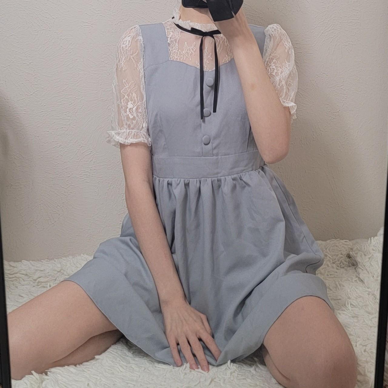 Dear My Love Blue Grey and White Lace Maid Collar... - Depop