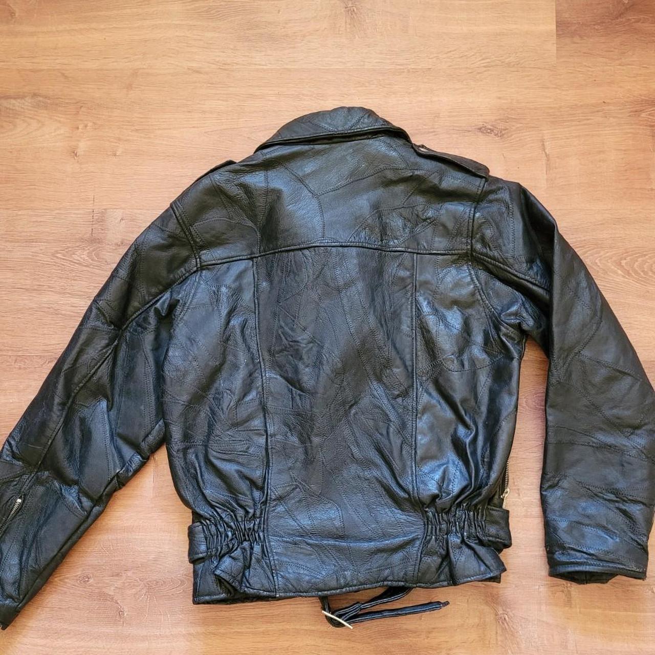 1980s patchwork leather motorcycle jacket. True 80s... - Depop