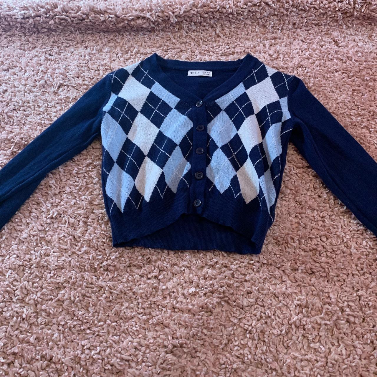 plaid blue and white cardigan! ☆☆ like new! in good... - Depop