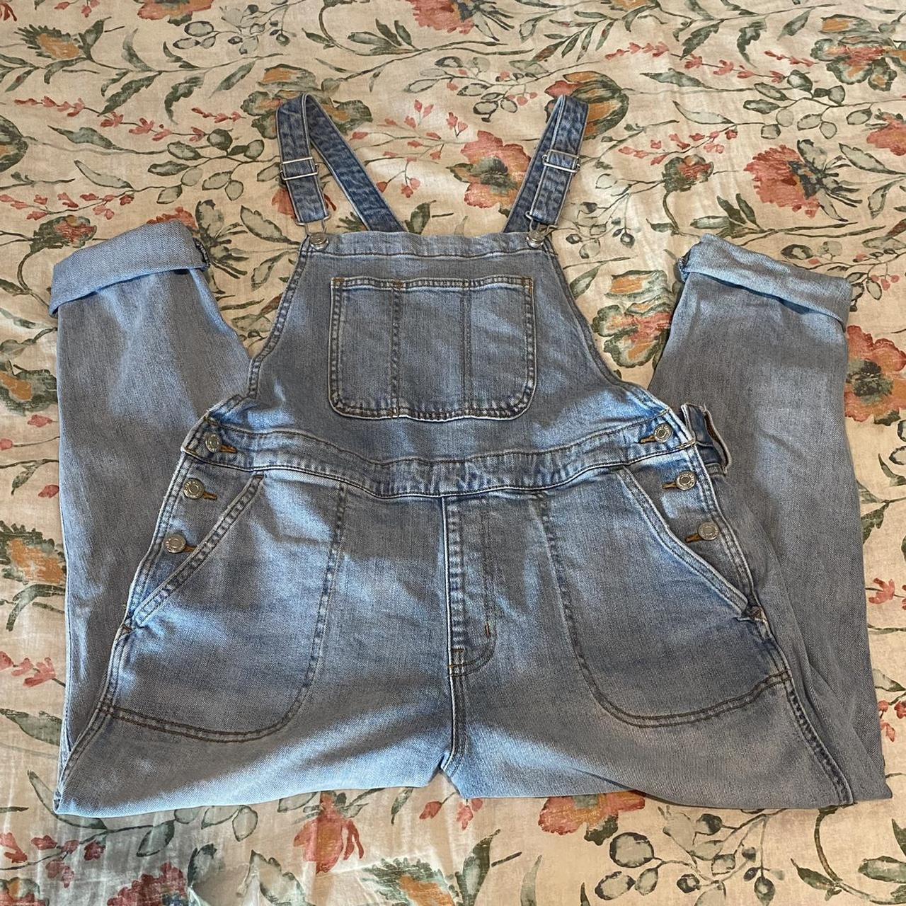 light denim overalls light blue denim straight... - Depop
