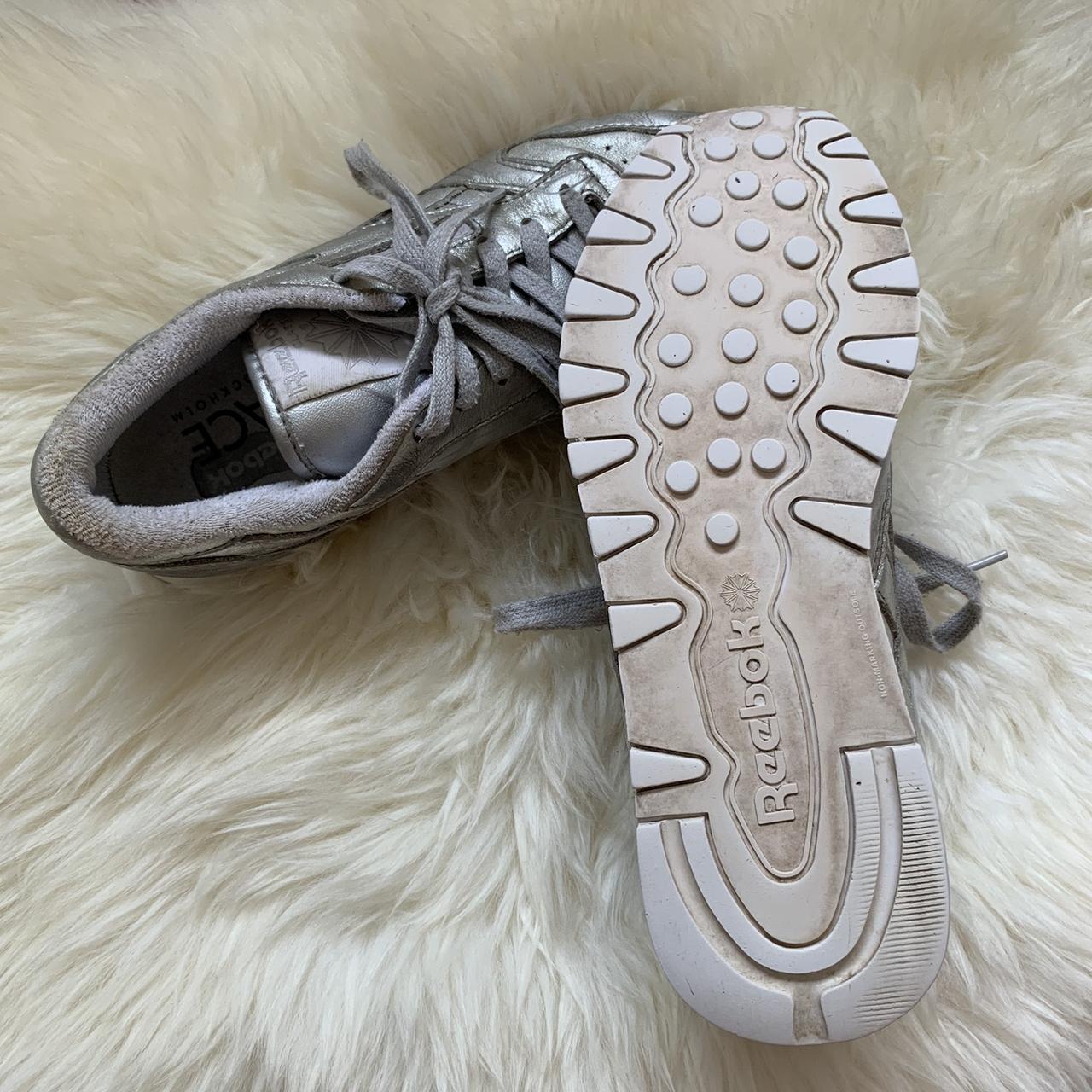 Silver Reebok Classic Trainers. Size UK 5. 6/10... - Depop