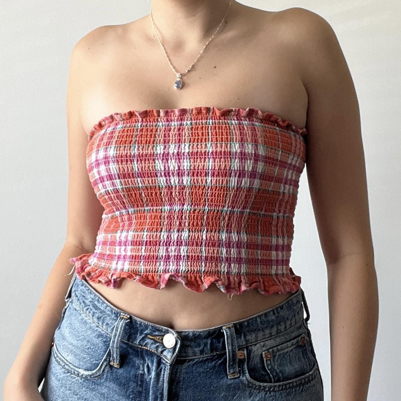 Gingham Tube top Cute stretchy tube top with a pink,... - Depop