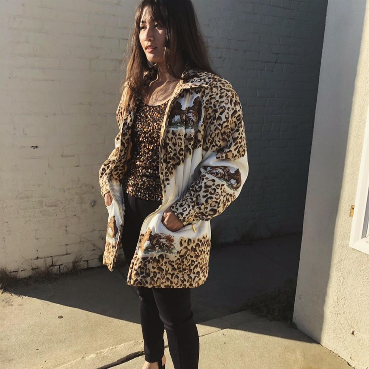Vintage Escada leopard and bear printed puffy... - Depop