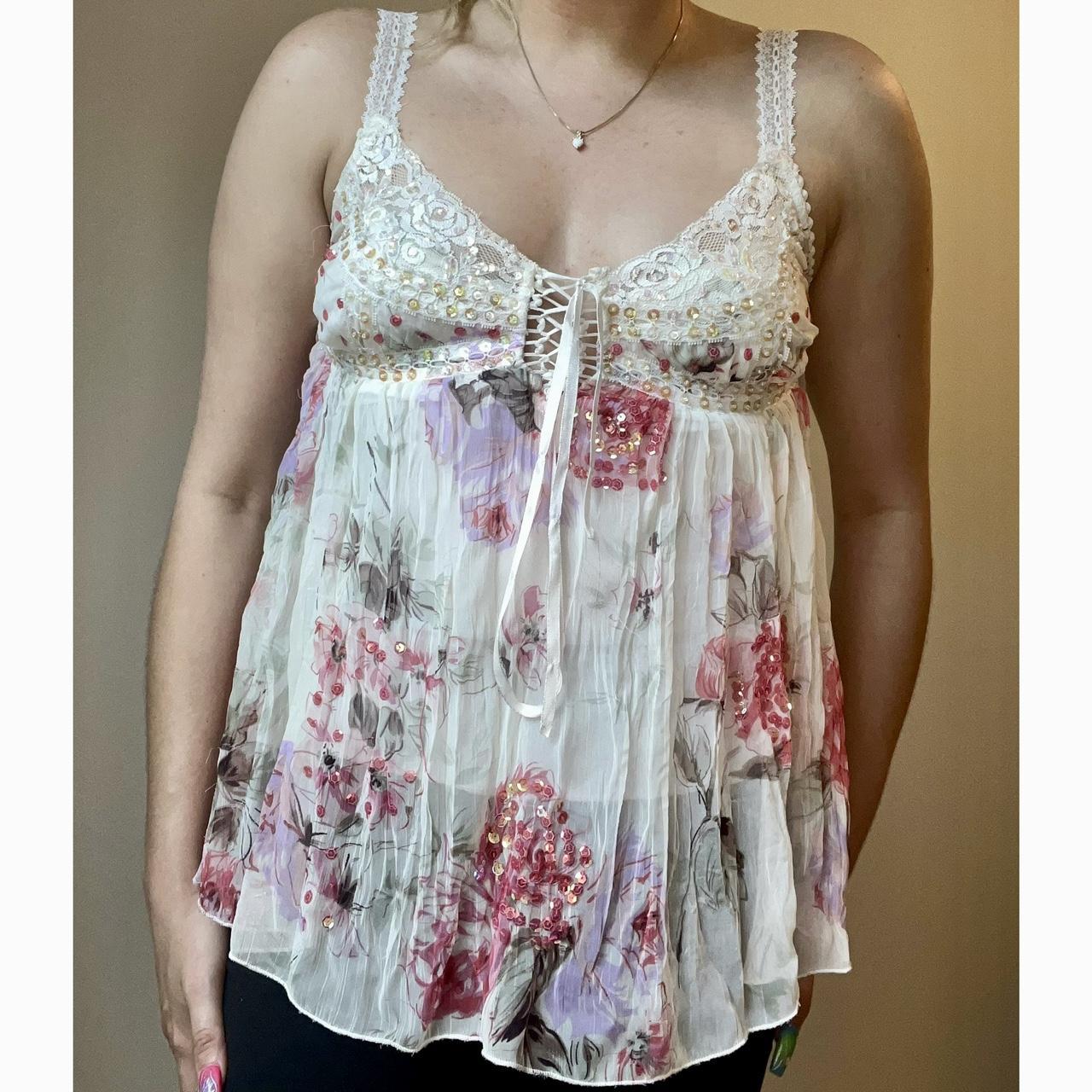 🥀 Fairy Cottagecore Cami 🥀 Lace bust with sequin... - Depop