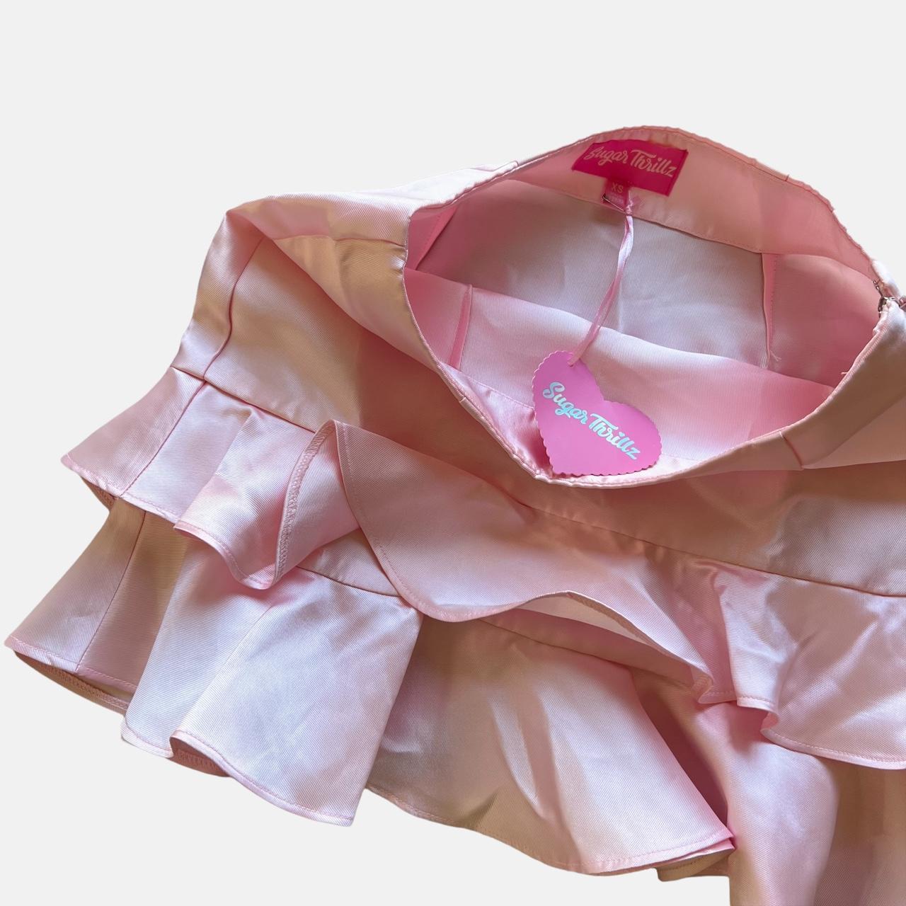 Baby pink satin cute preppy pretty ruffle skirt... - Depop